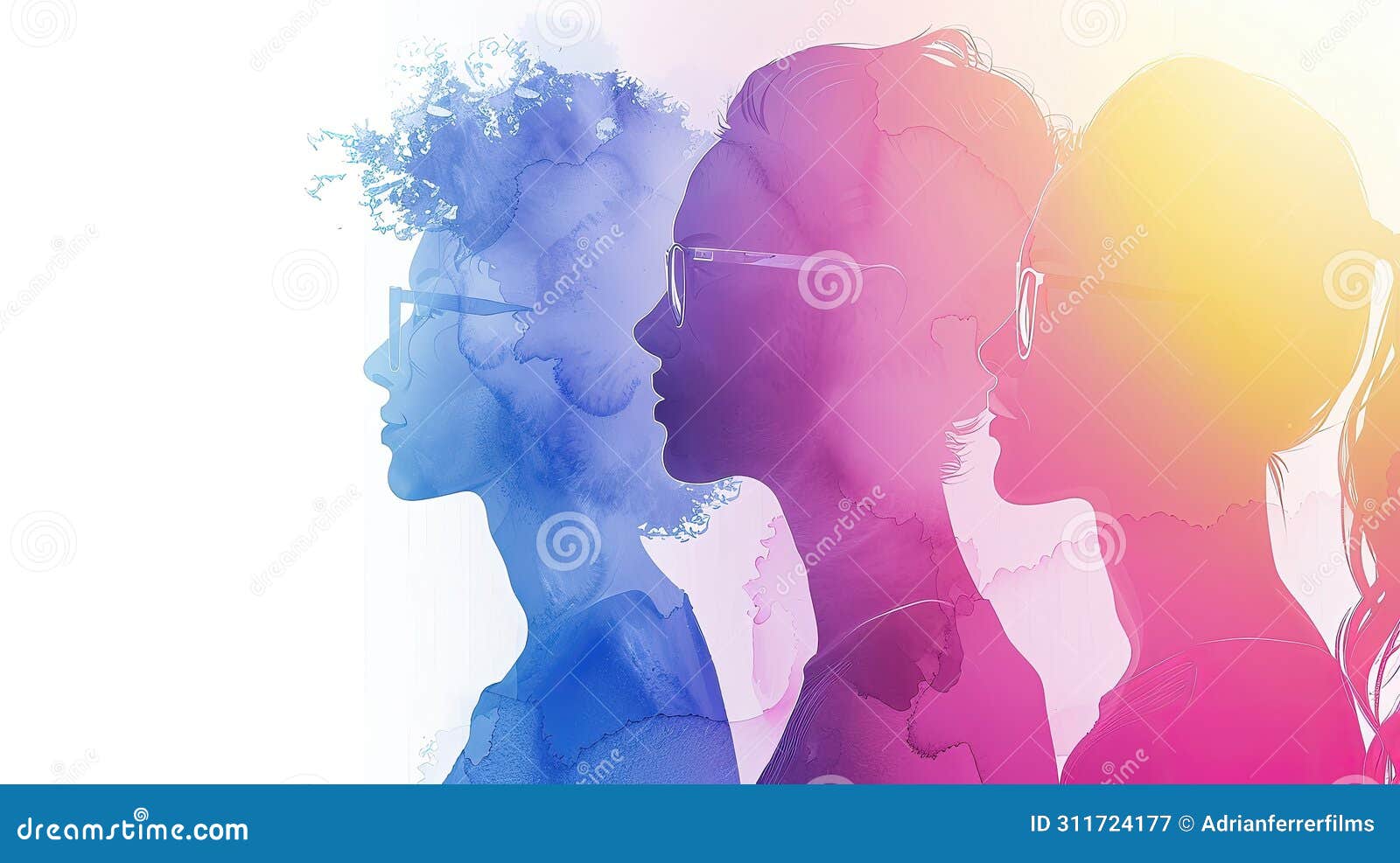 Watercolor Profiles of People with a Translucent Effect. Stock Image ...