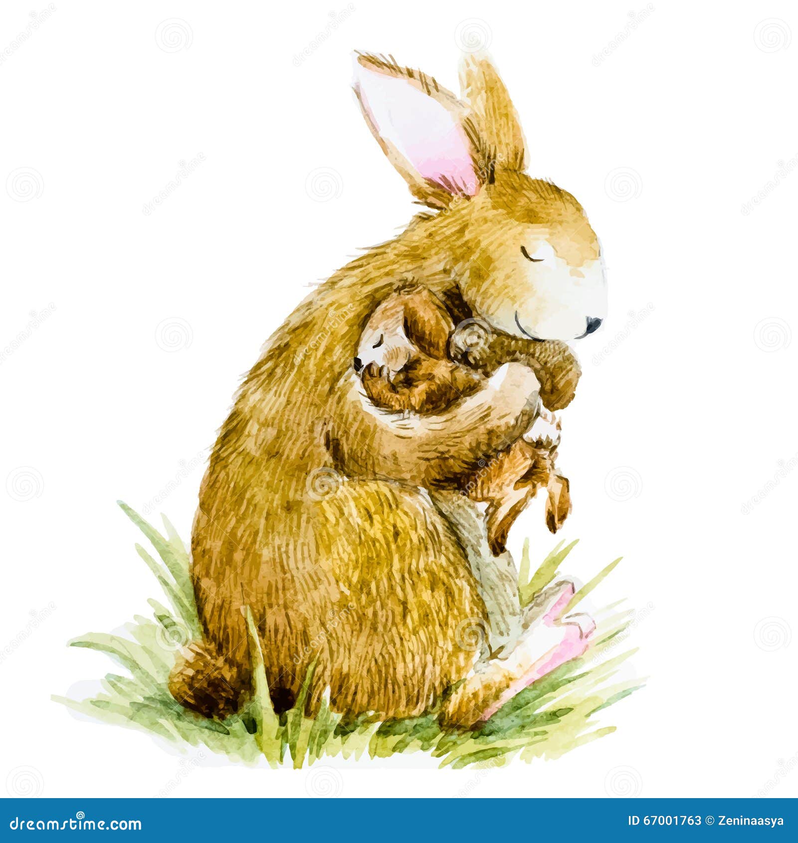 Watercolor Rabbit with Baby Stock Vector - Illustration of mother ...