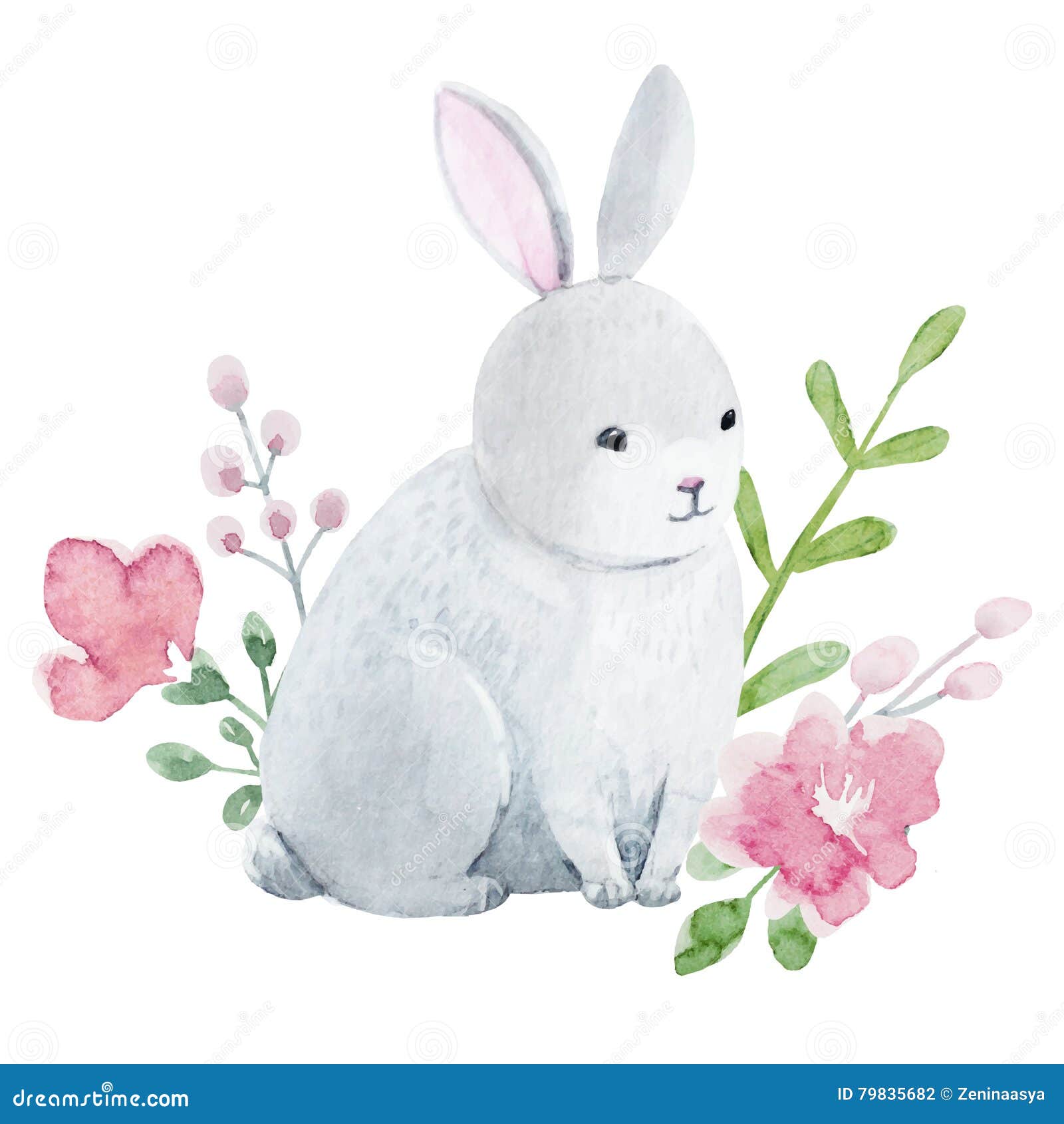 Watercolor Rabbit with Flowers Stock Vector - Illustration of vector ...