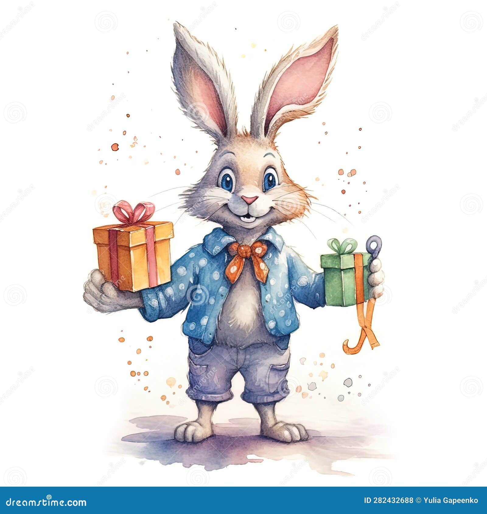 Watercolor Rabbit with Gift Box. Illustration AI Generative Stock ...