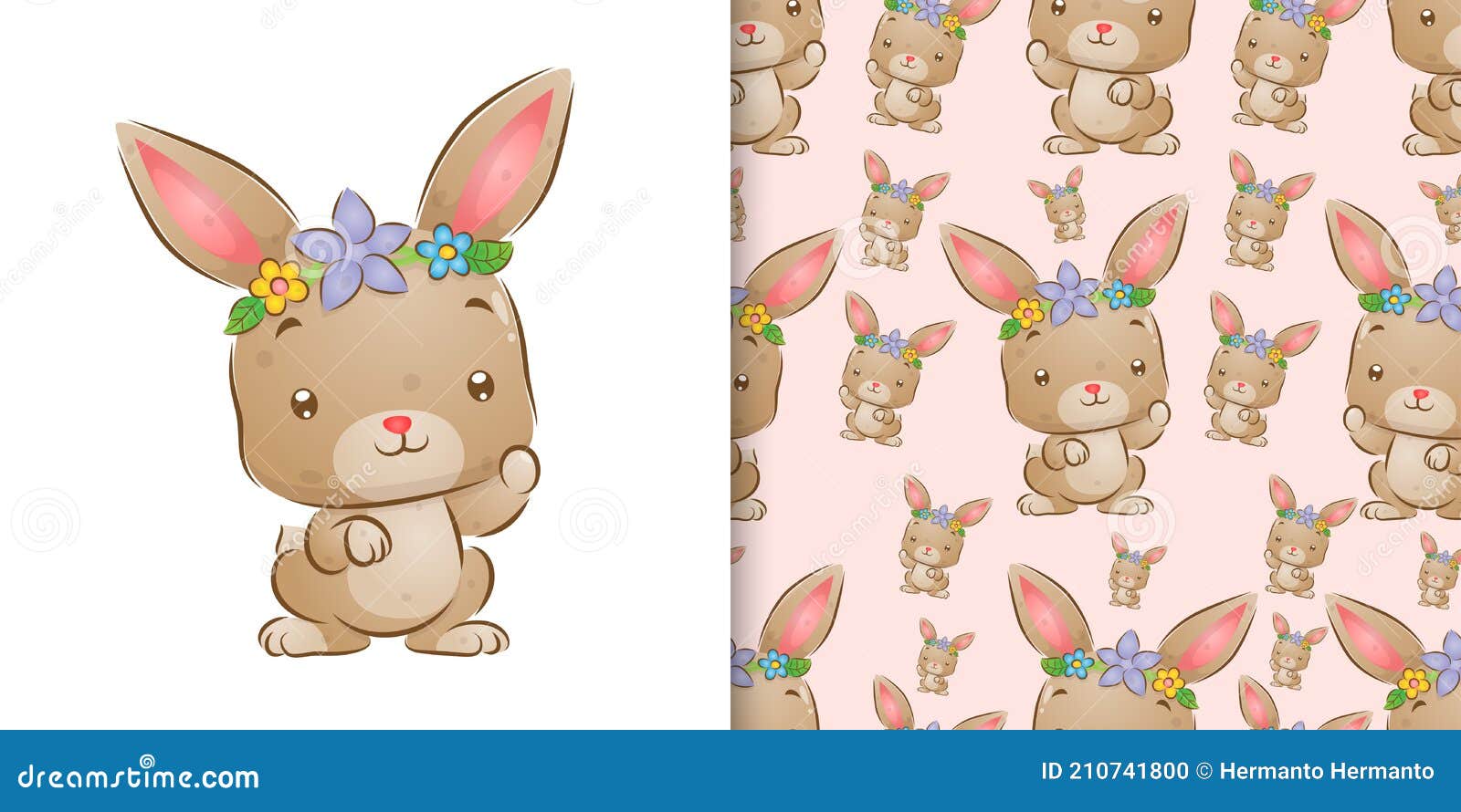 The Watercolor of the Rabbit Using the Flowers Crown on Her Head in the ...