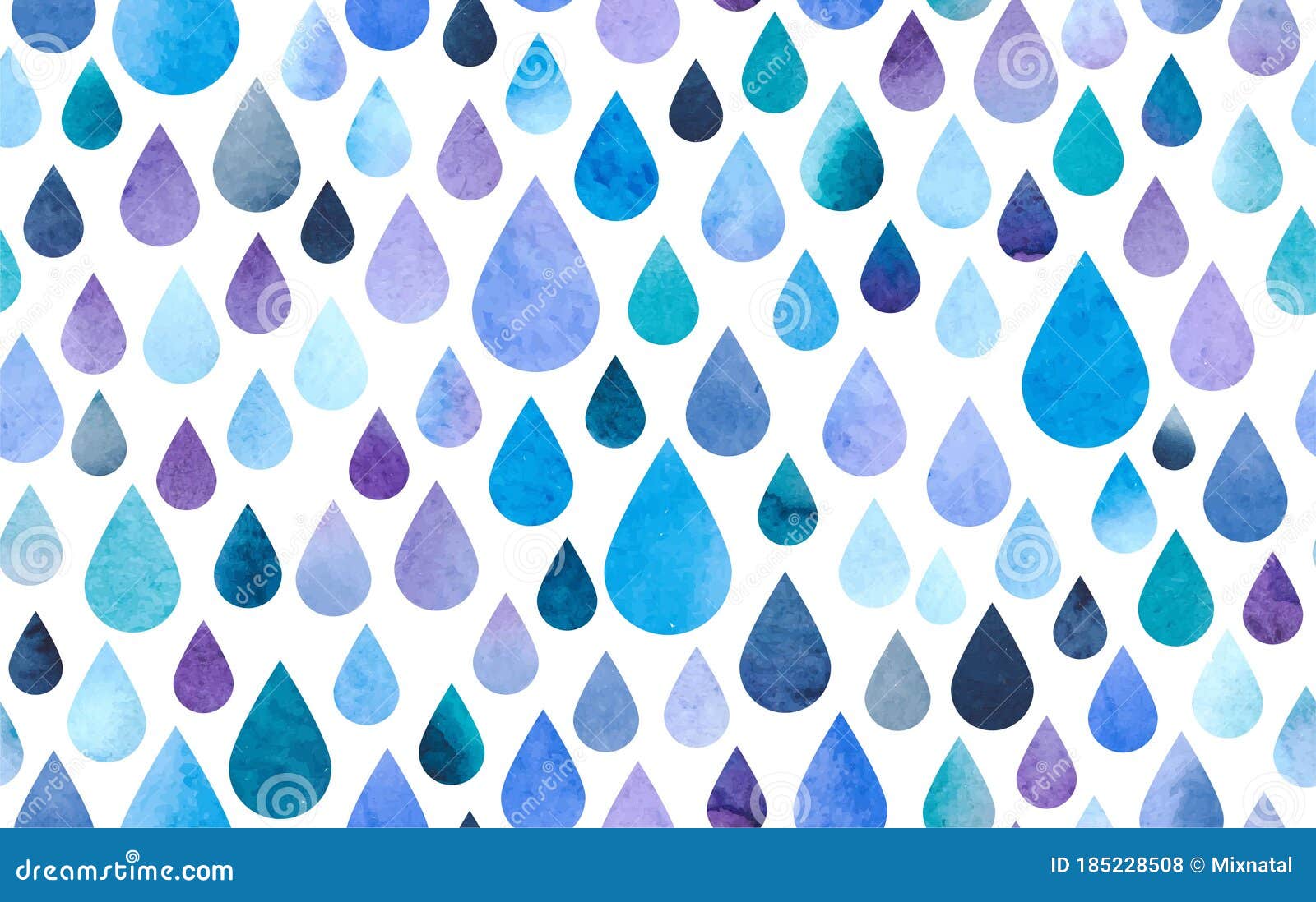 Seamless Watercolor Rainy Background. Blue Raindrops Pattern Stock ...