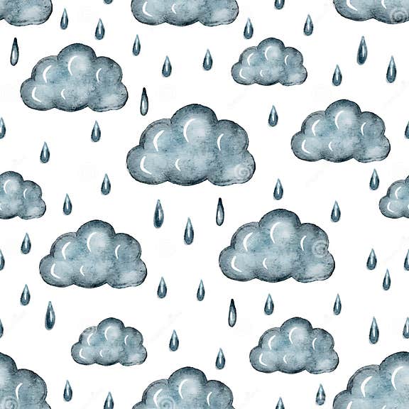 Watercolor Rain, Clouds and Drops Seamless Pattern Stock Vector ...