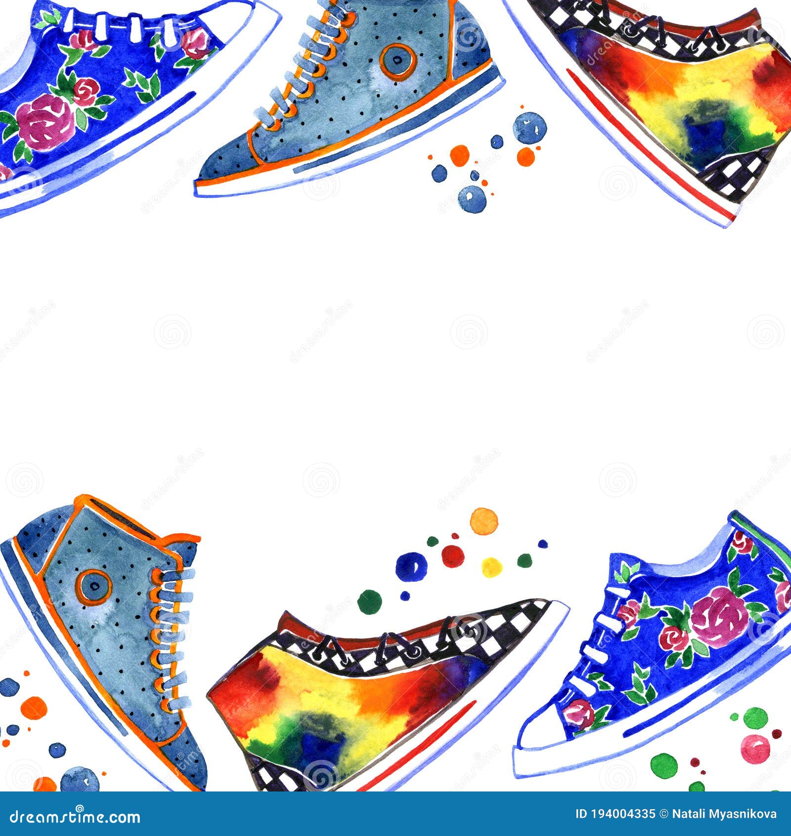 Watercolor Rainbow Shoes Frame on White Background Stock Illustration ...