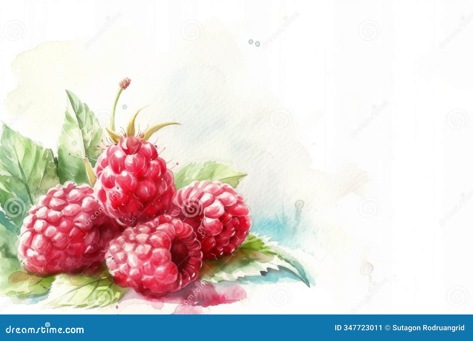Watercolor Raspberry Beautiful Fruit with Leaves,white Background Stock ...