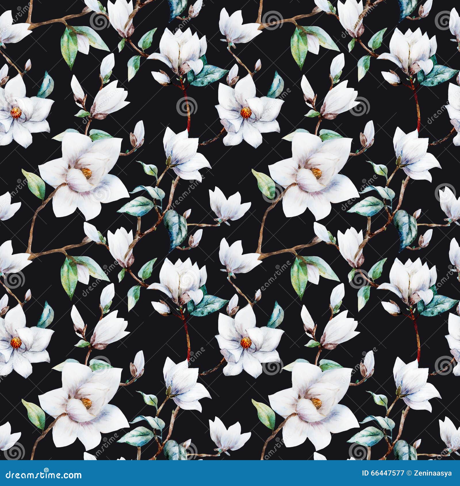 Watercolor Raster Magnolia Pattern Stock Illustration - Illustration of ...