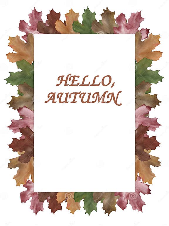Watercolor Rectangular Frame of Autumn Dry Multicolored Maple Leaves ...