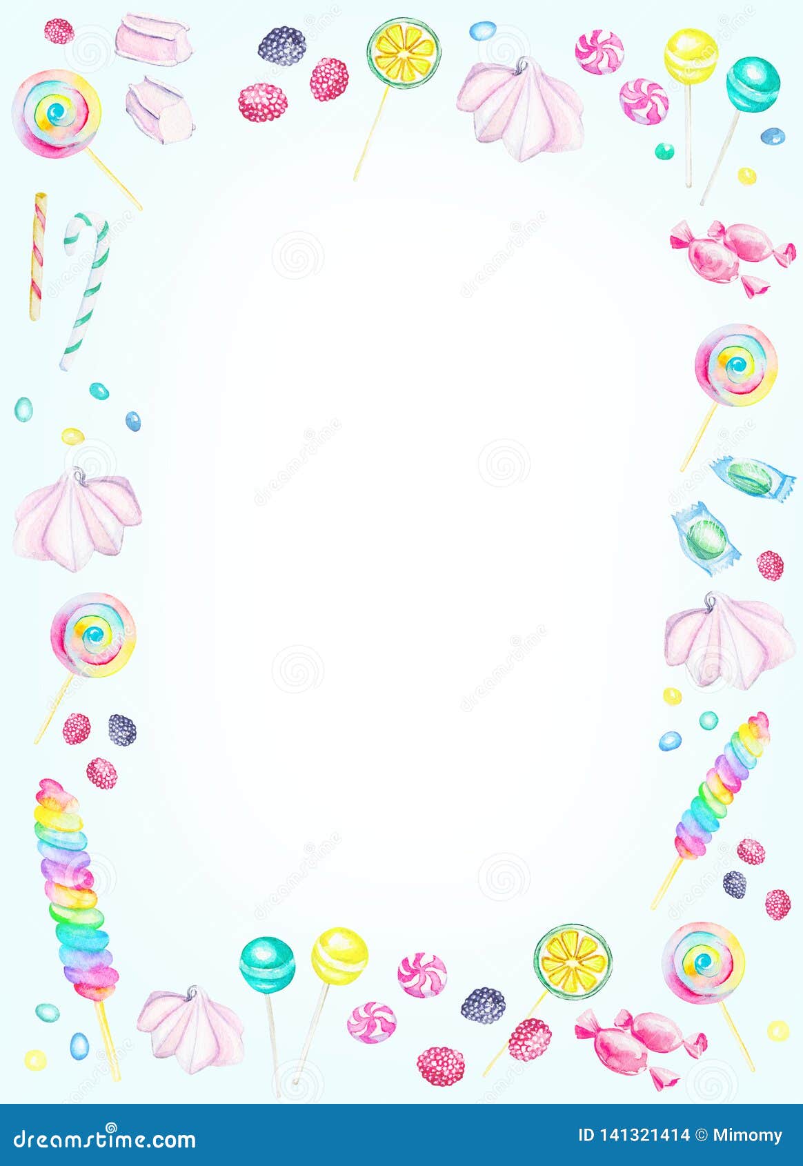 Watercolor Rectangular Frame of Candies Stock Illustration ...