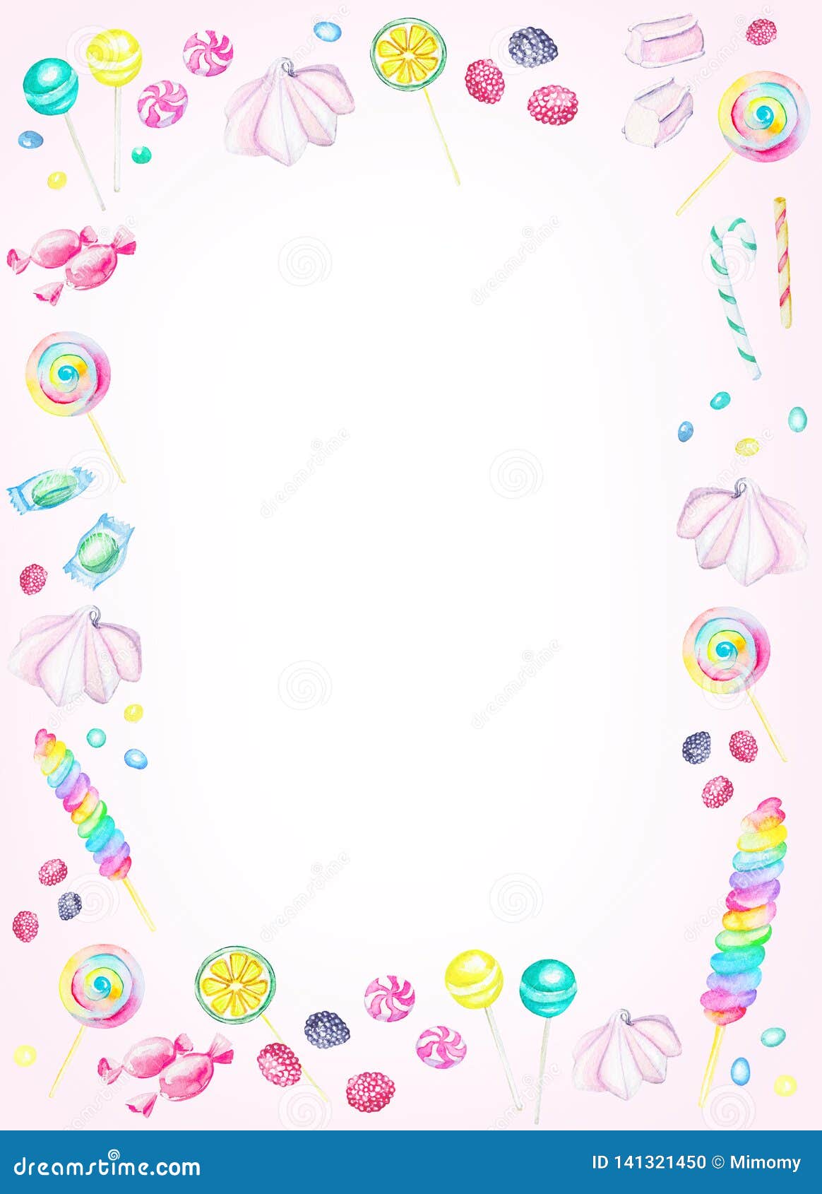 Watercolor Rectangular Frame of Candies Stock Illustration ...