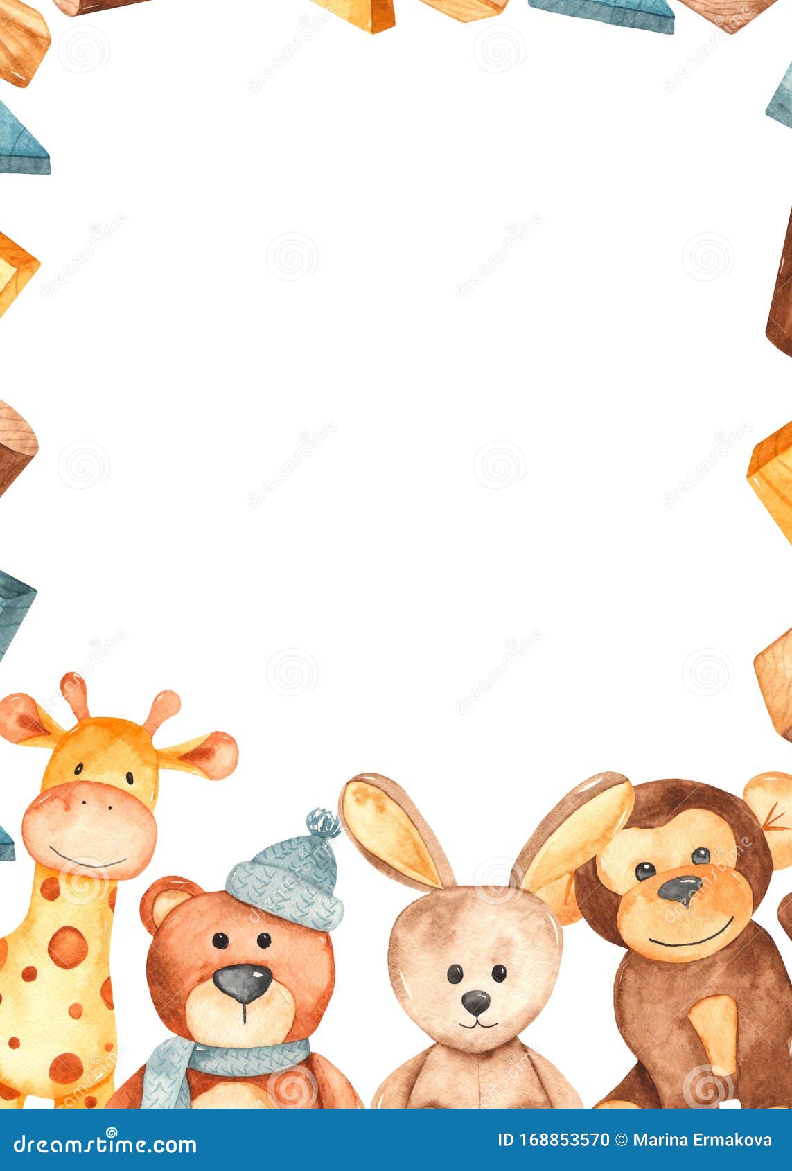 Watercolor Rectangular Frame With Cute Animal Sloths Stock Image ...