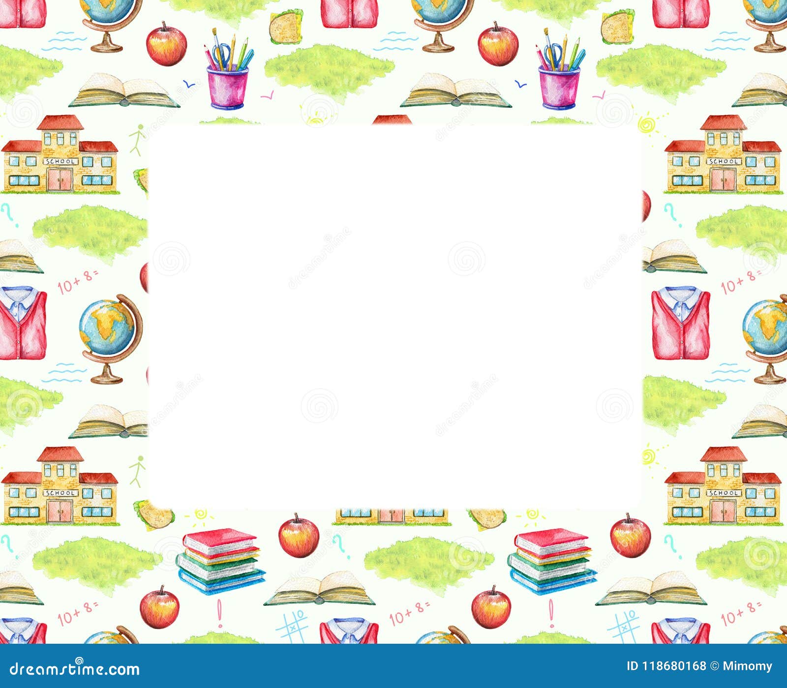 Watercolor Rectangular Frame With School Subjects Royalty-Free ...