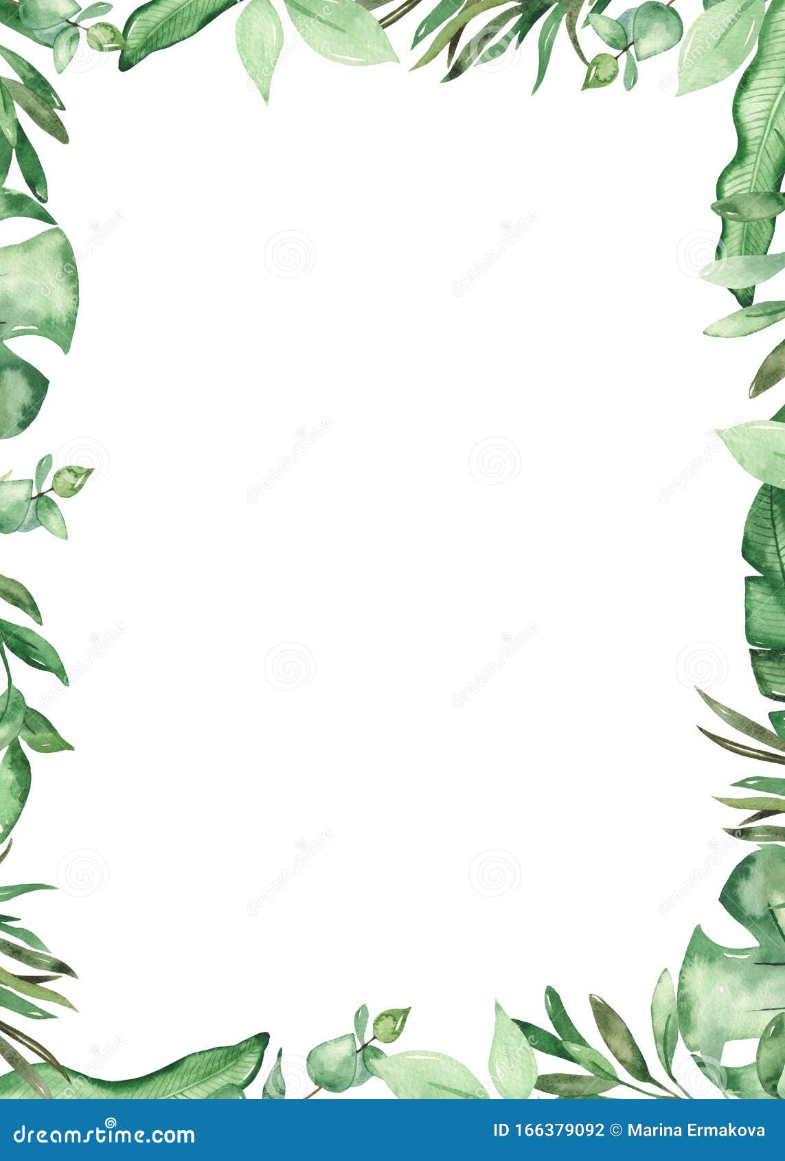 Watercolor Rectangular Frame with Tropical Leaves Stock Illustration ...