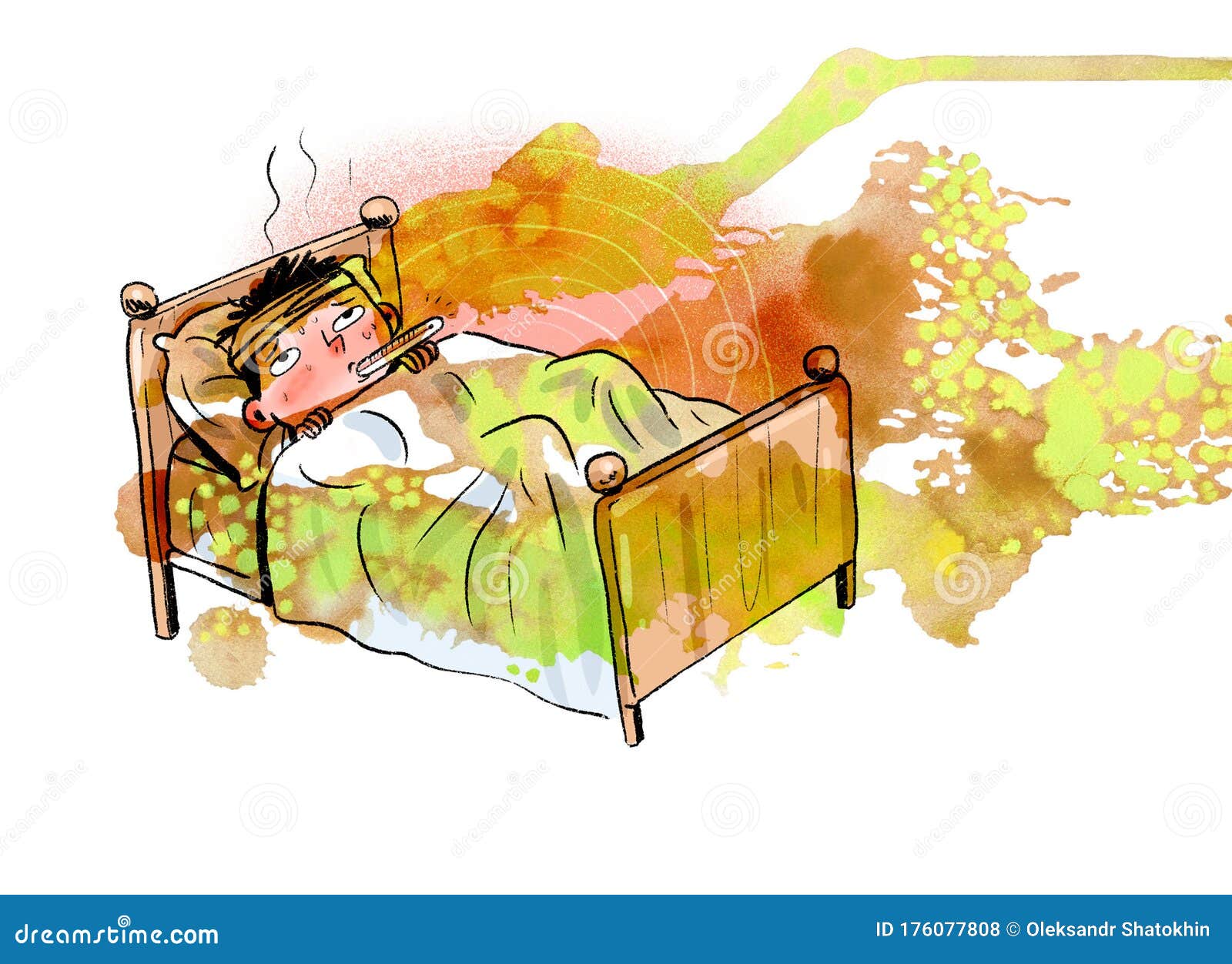 Watercolor Sick Man Isolated on White Background Stock Illustration ...