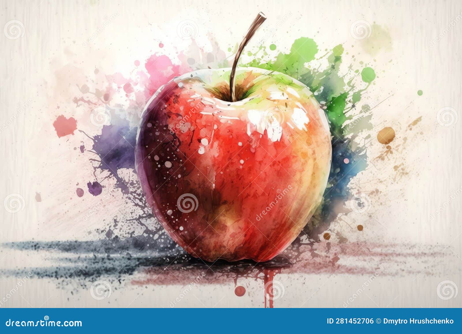 Watercolor Red Apple Drawing. Generative AI. Stock Illustration ...
