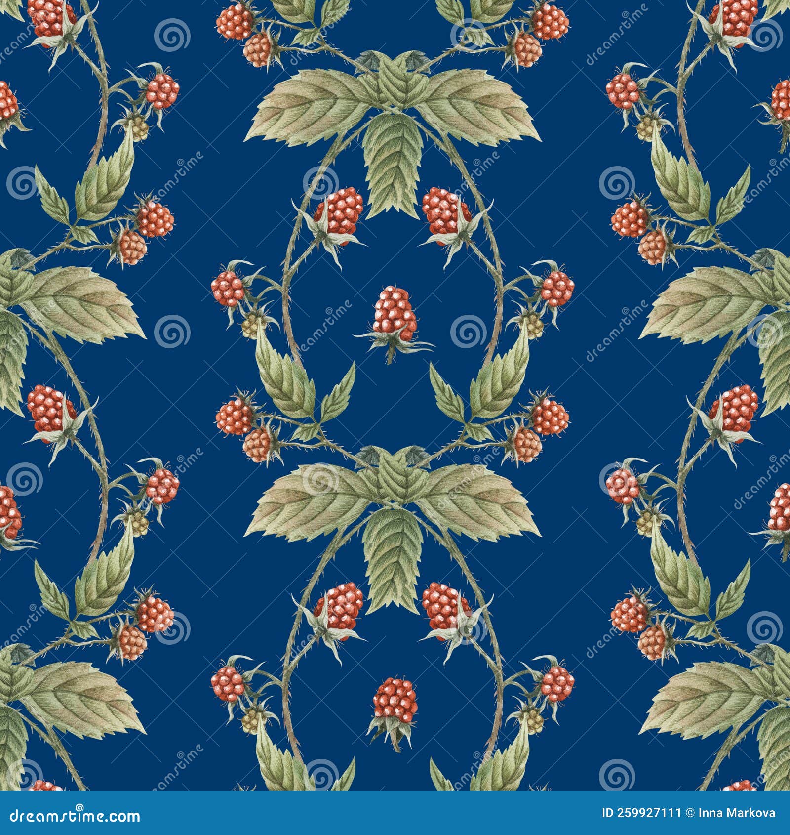 Raspberry Seamless Pattern. Forest Berry. Stock Illustration ...