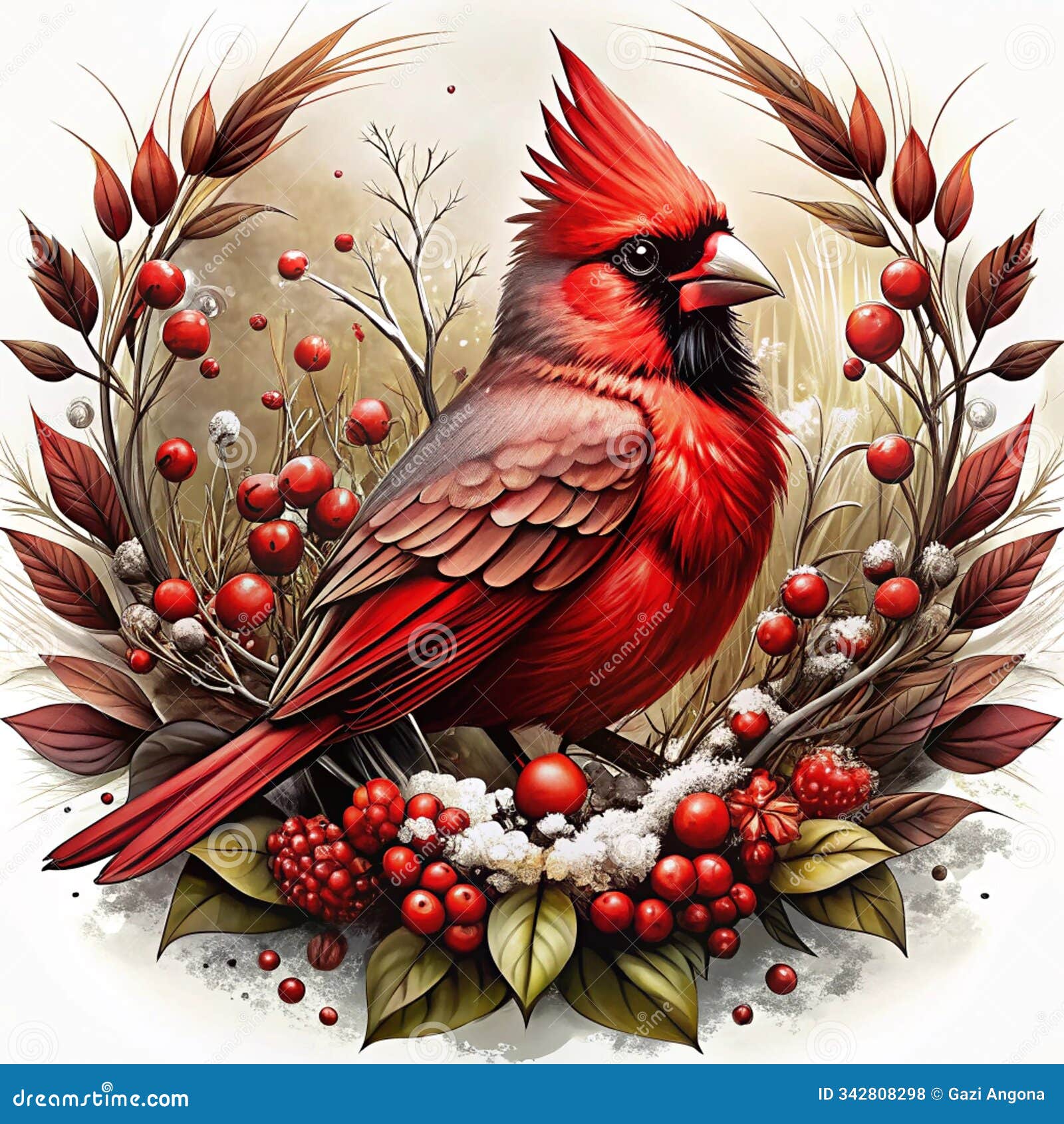 Watercolor Red Cardinal Generative Ai Stock Illustration - Illustration ...