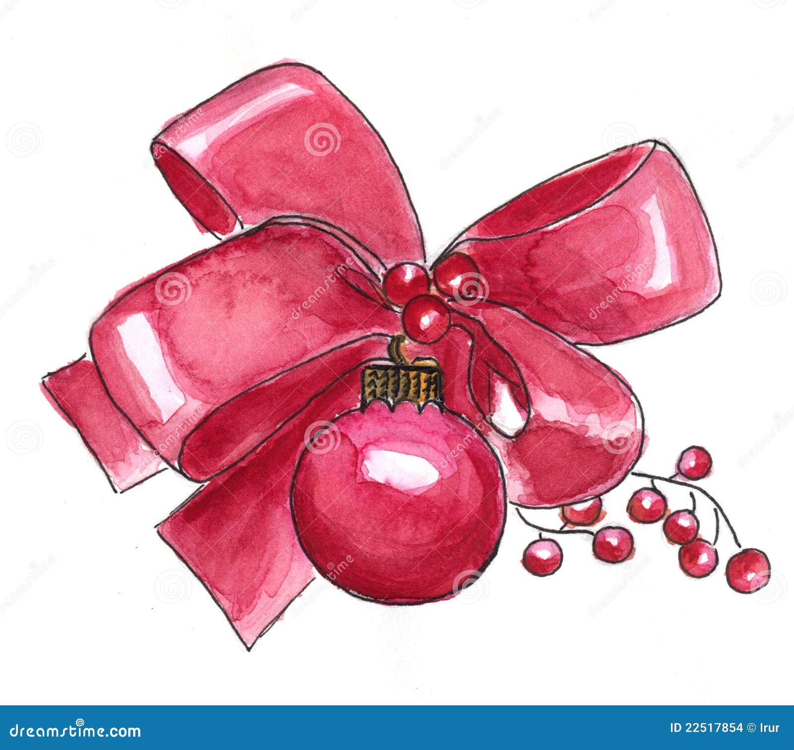 Watercolor Red Christmas Decoration Stock Illustration - Illustration ...