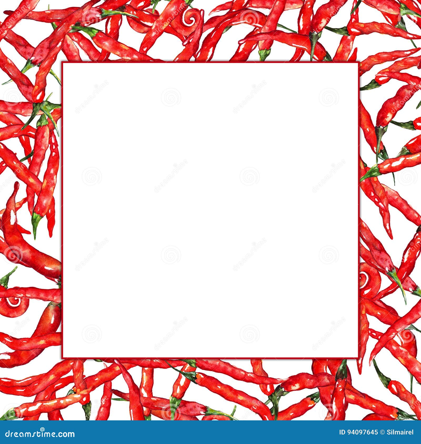Watercolor Red Hot Chili Chilli Spicy Pepper Frame Border Stock ...