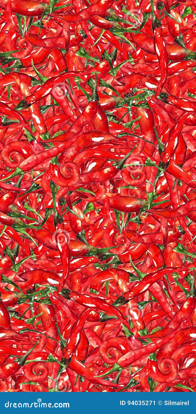 Watercolor Red Hot Chili Chilli Spicy Pepper Seamless Pattern Texture ...