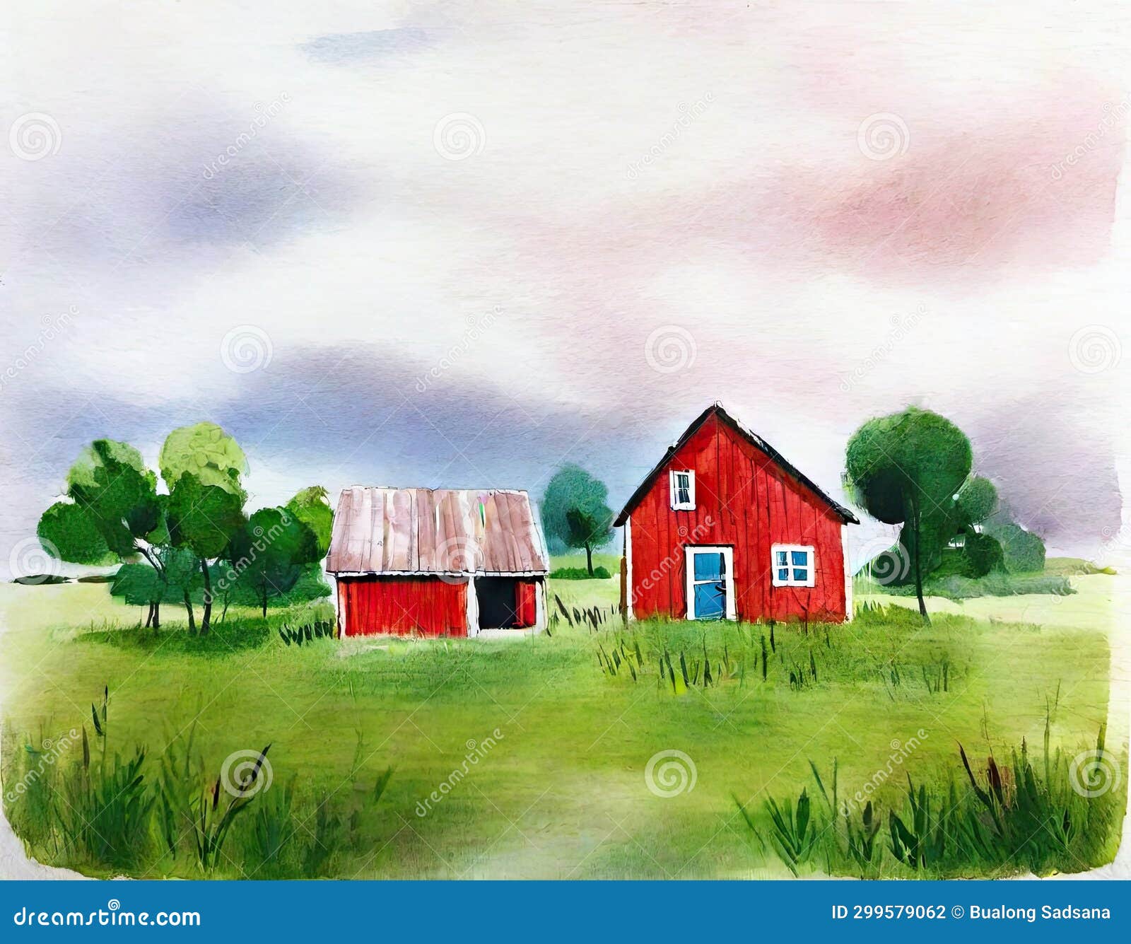Watercolor of a Red House in the Stock Illustration - Illustration of ...