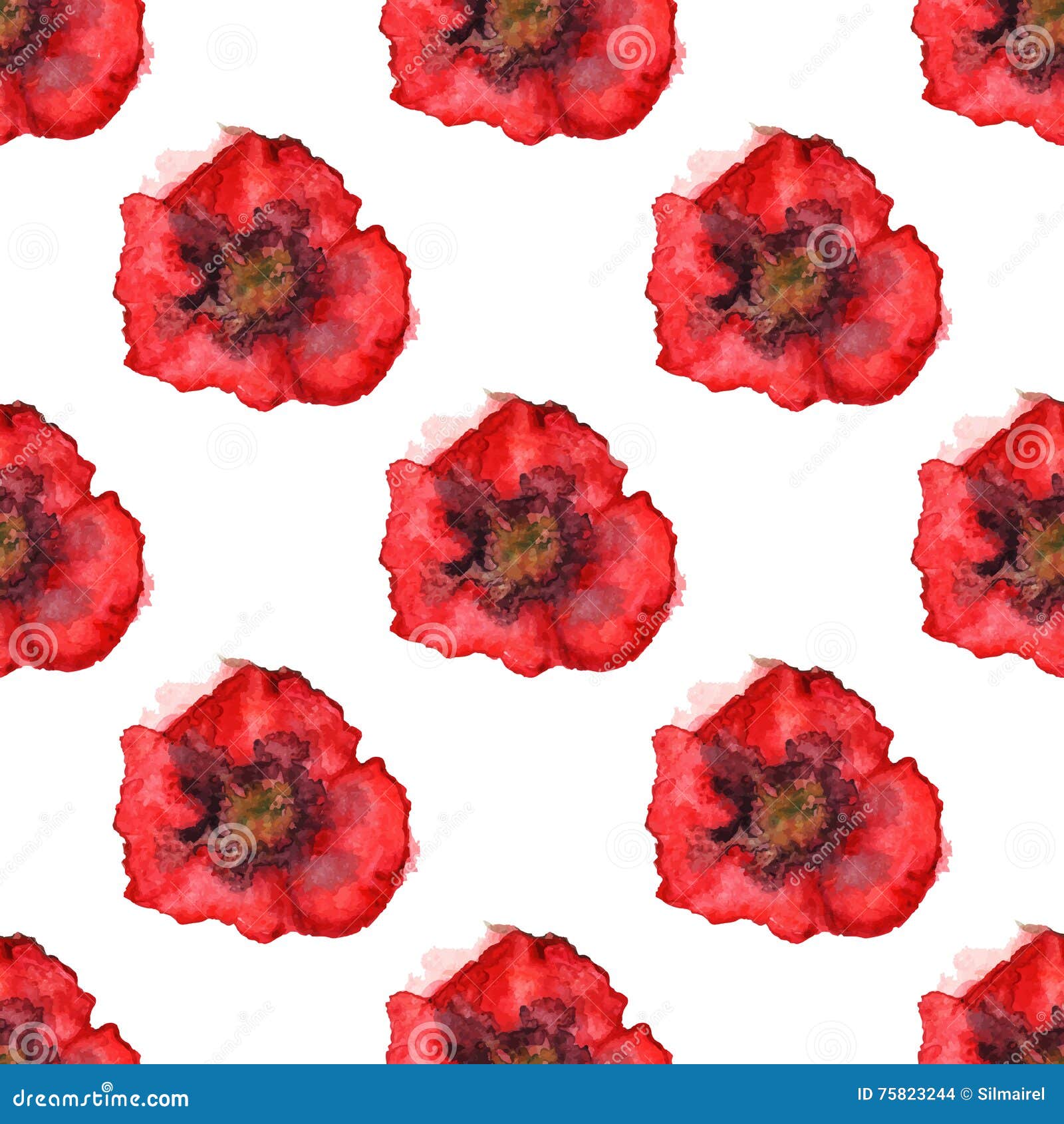 Watercolor Red Poppy Seamless Pattern Texture Background Vector Stock ...