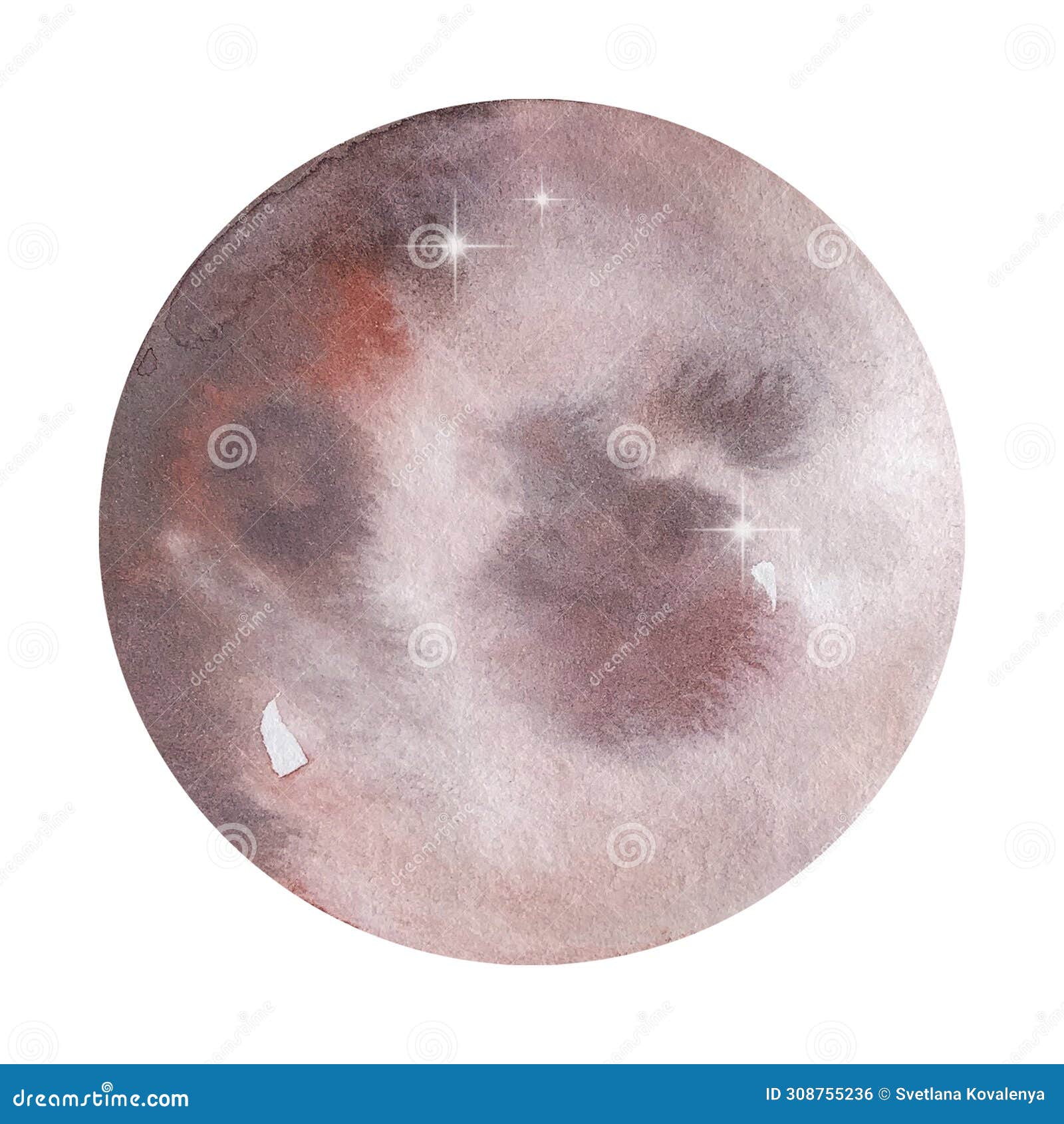 Watercolor red round moon stock vector. Illustration of night - 308755236