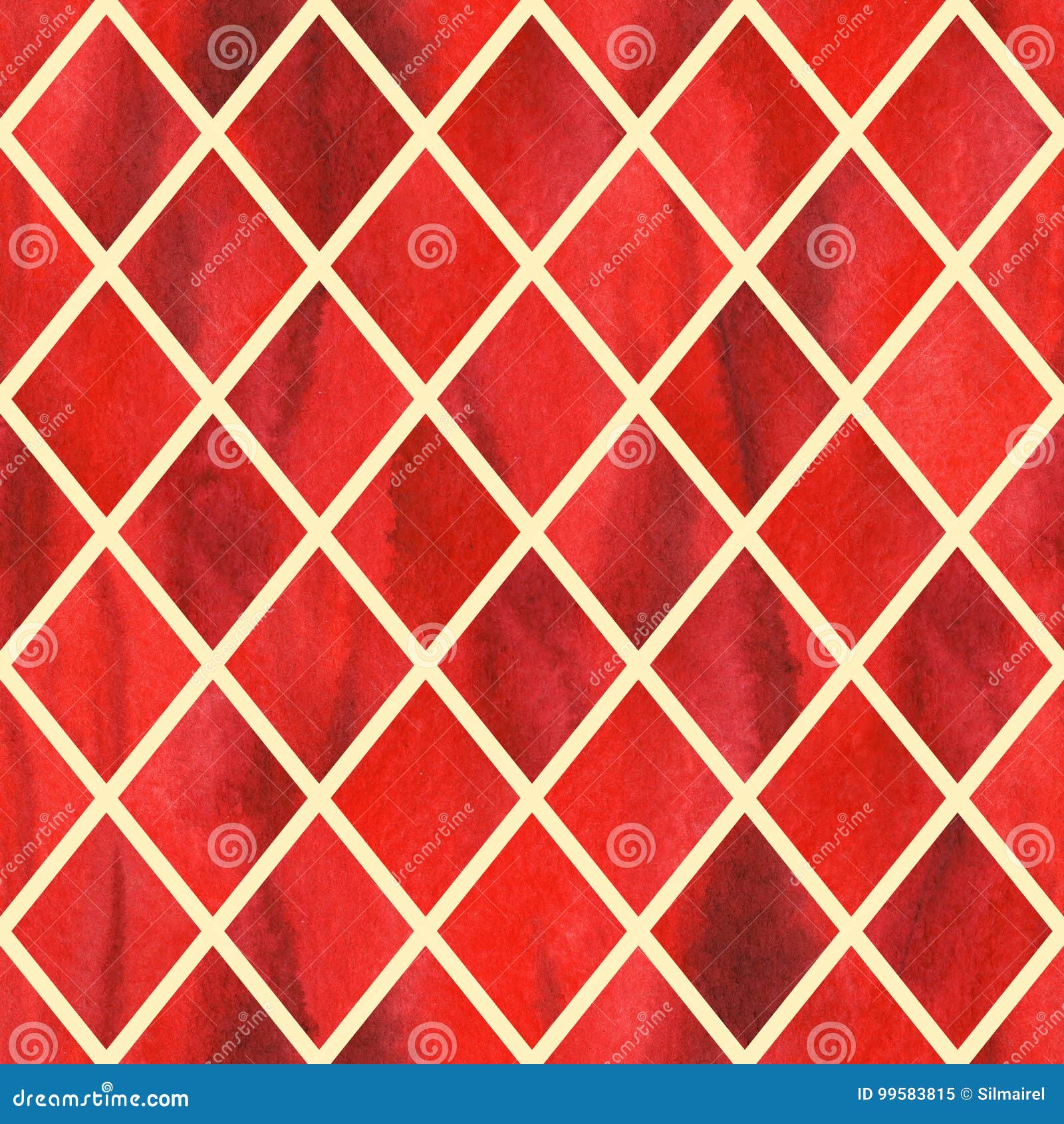 Watercolor Red Ruby Rhombus Geometric Yellow Line Seamless Pattern ...