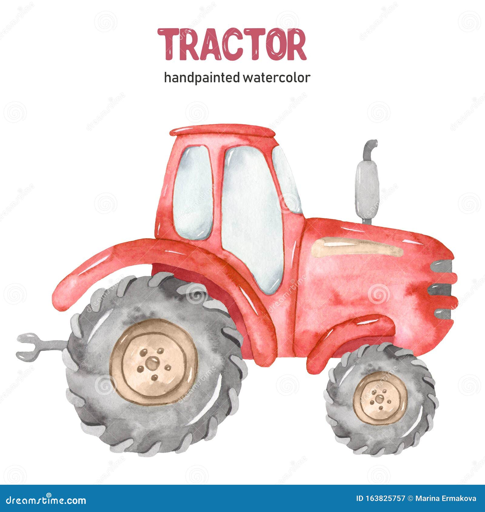 Watercolor Red Tractor on a White Background Stock Illustration ...