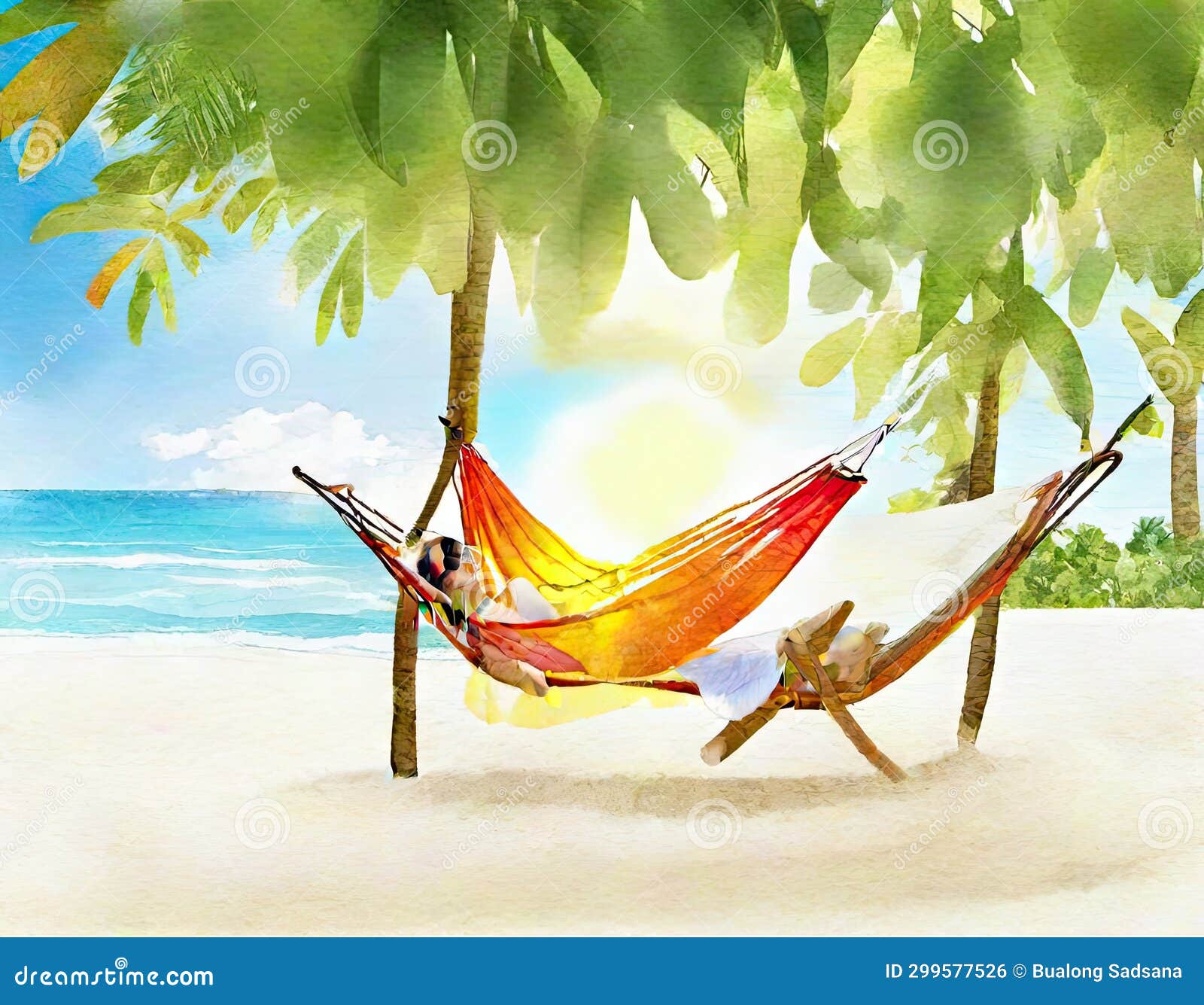 Watercolor of Relaxing on the Bed Stock Illustration - Illustration of ...