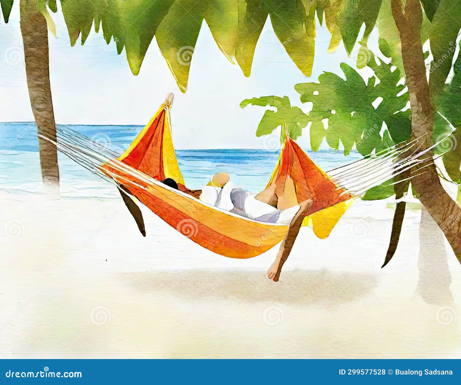 Watercolor of Relaxing on the Bed Stock Illustration - Illustration of ...