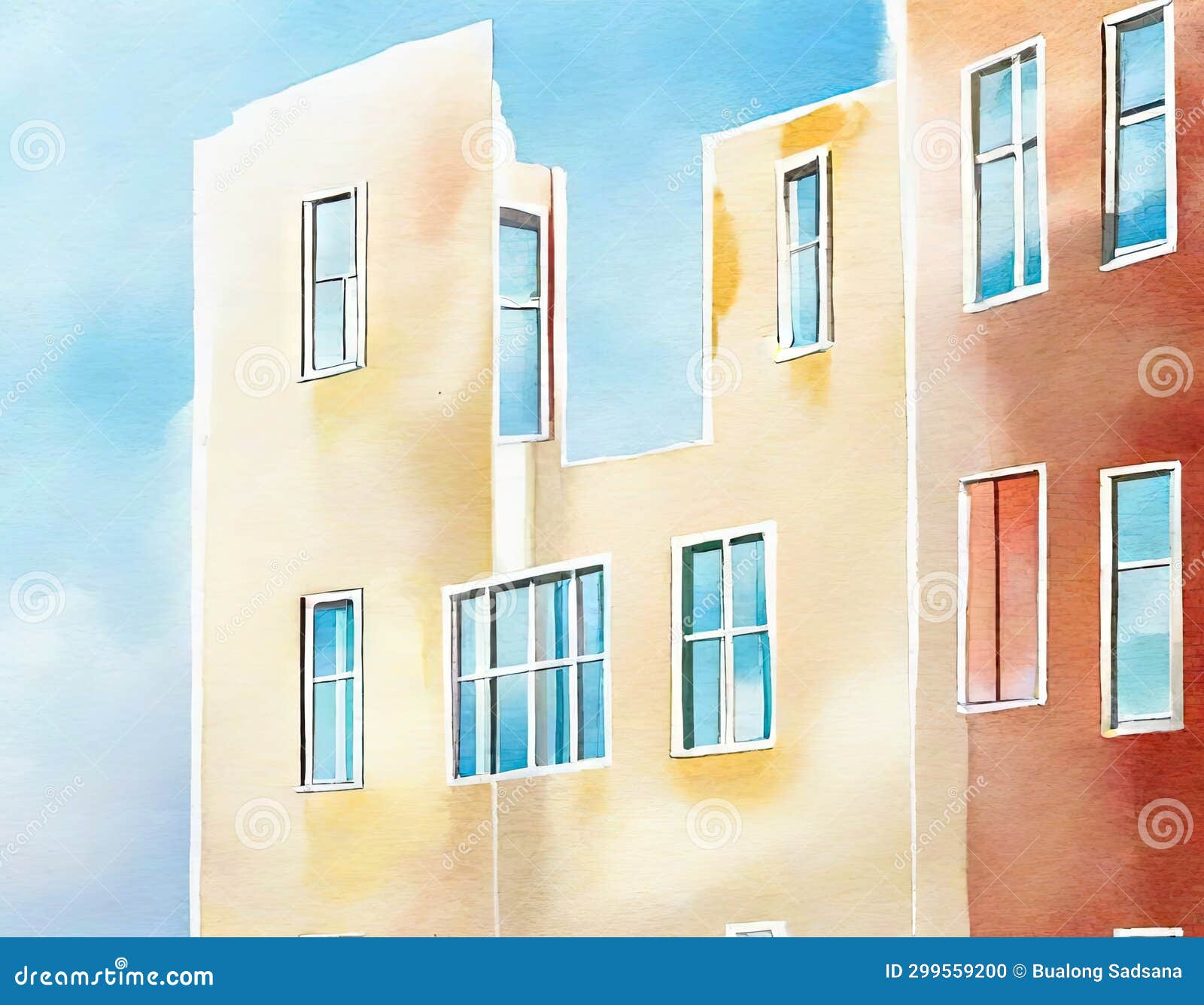 Watercolor of Render of a House Stock Illustration - Illustration of ...