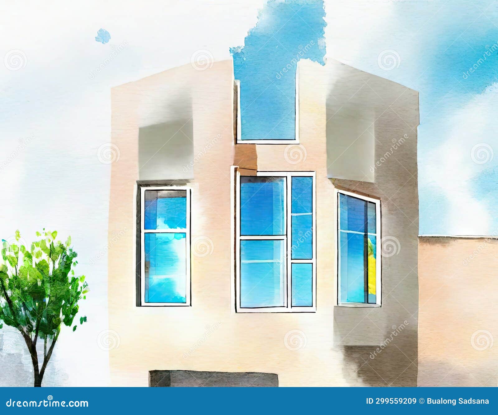 Watercolor of Render of a House Stock Illustration - Illustration of ...