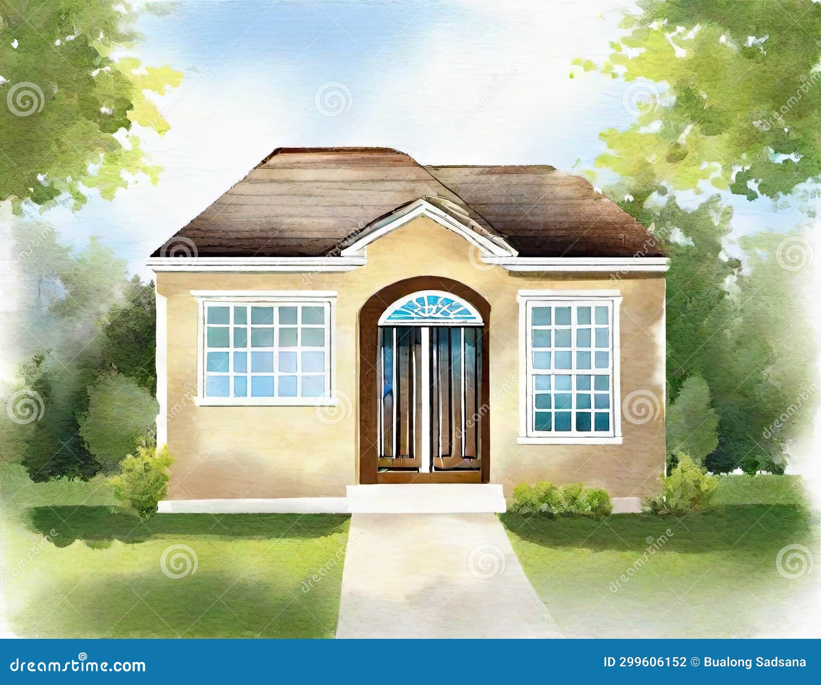 Watercolor of Render of a House Stock Photo - Image of watercolor ...