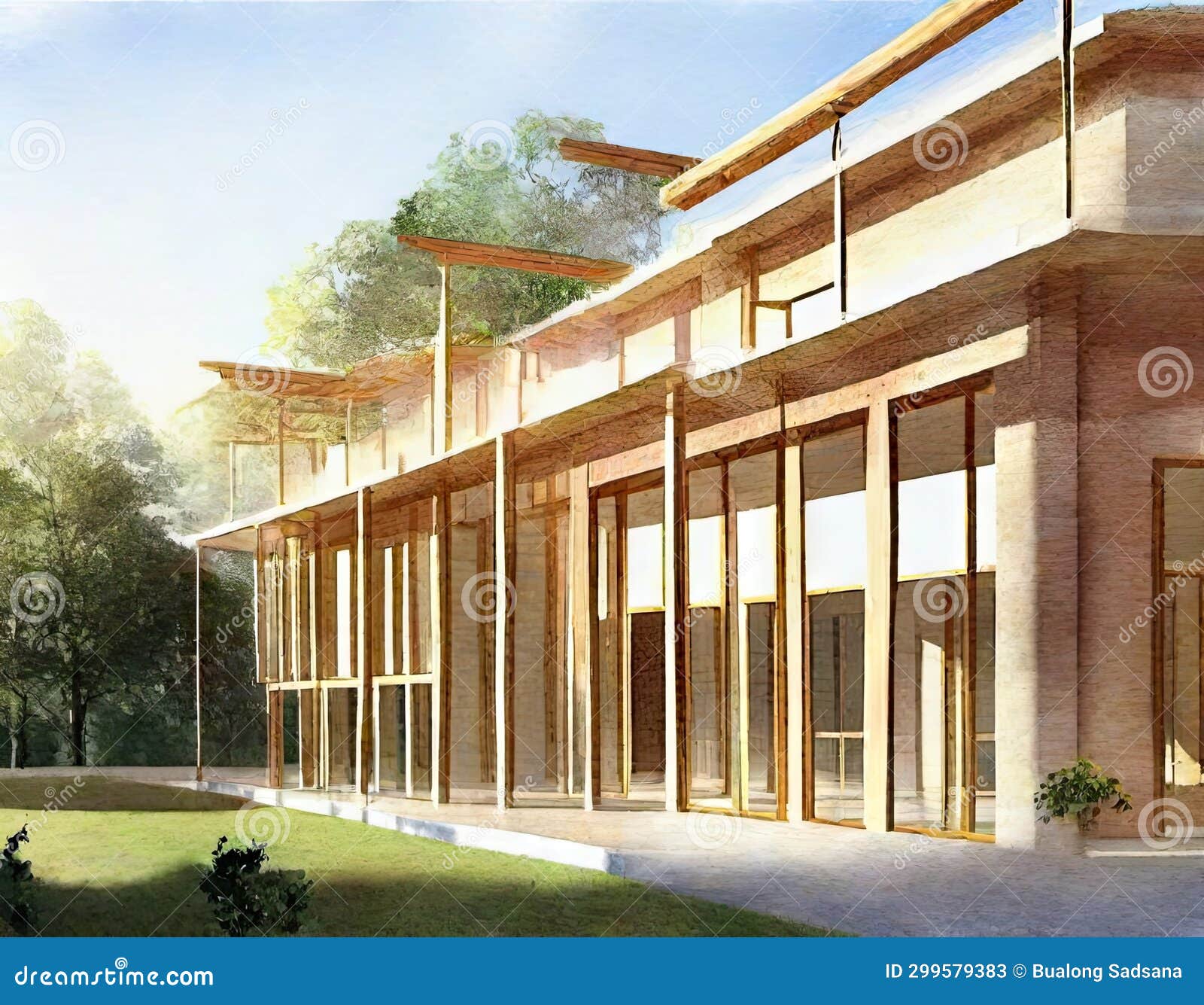 Watercolor of Rendering of a Construction Stock Illustration ...