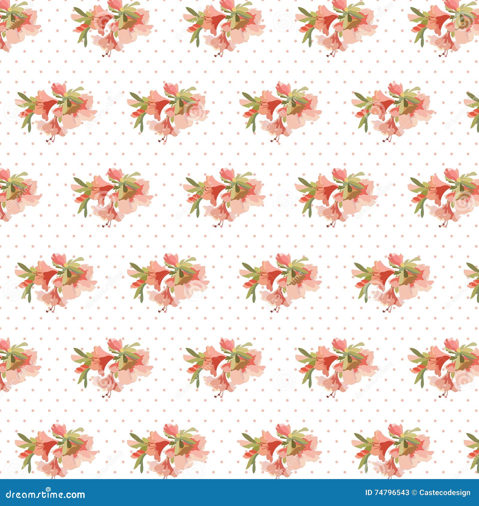 Watercolor Retro Flowers on Dotted Pattern Stock Vector - Illustration ...