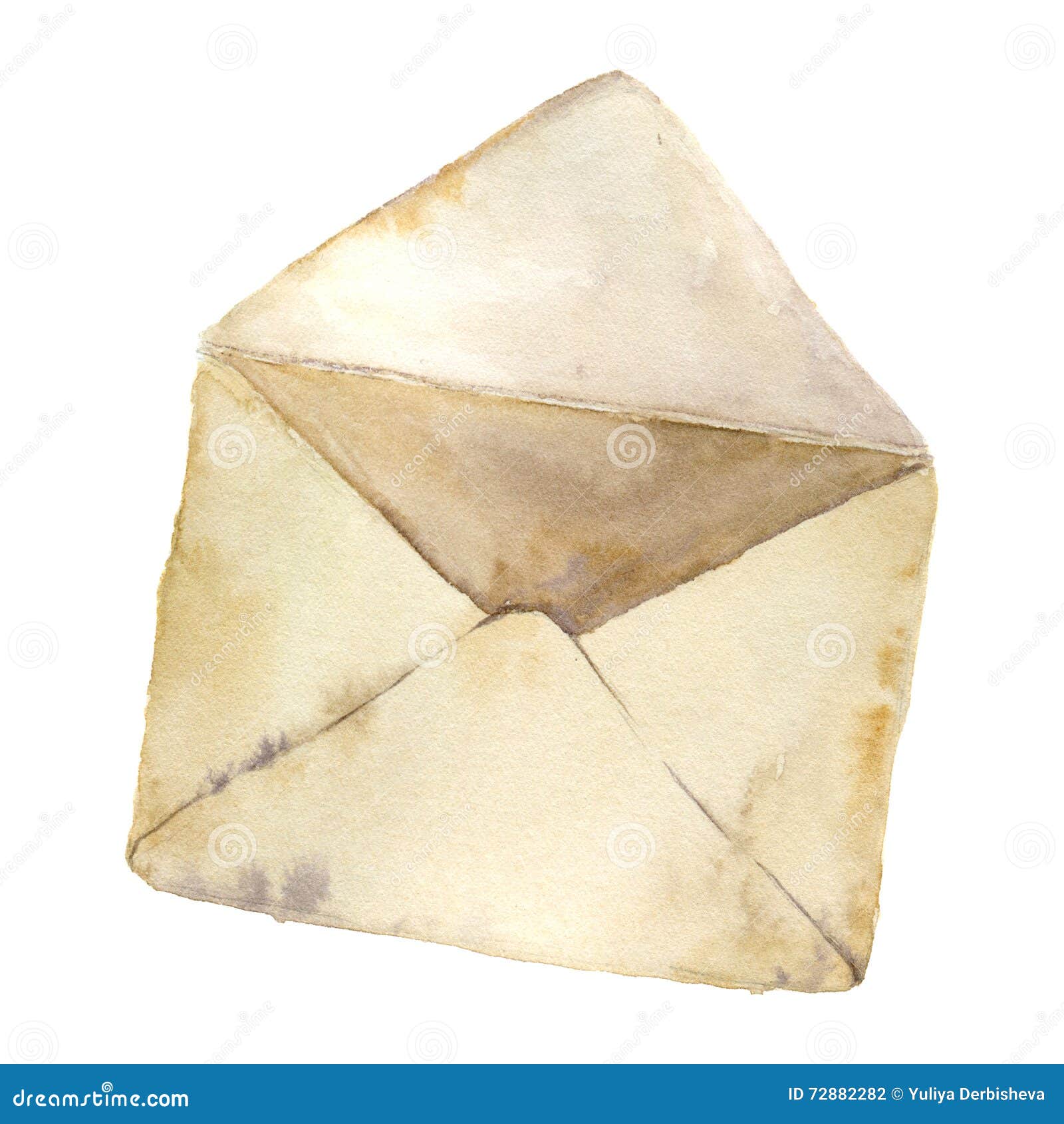 Watercolor Retro Opened Envelope. Vintage Mail Icon on White Background ...