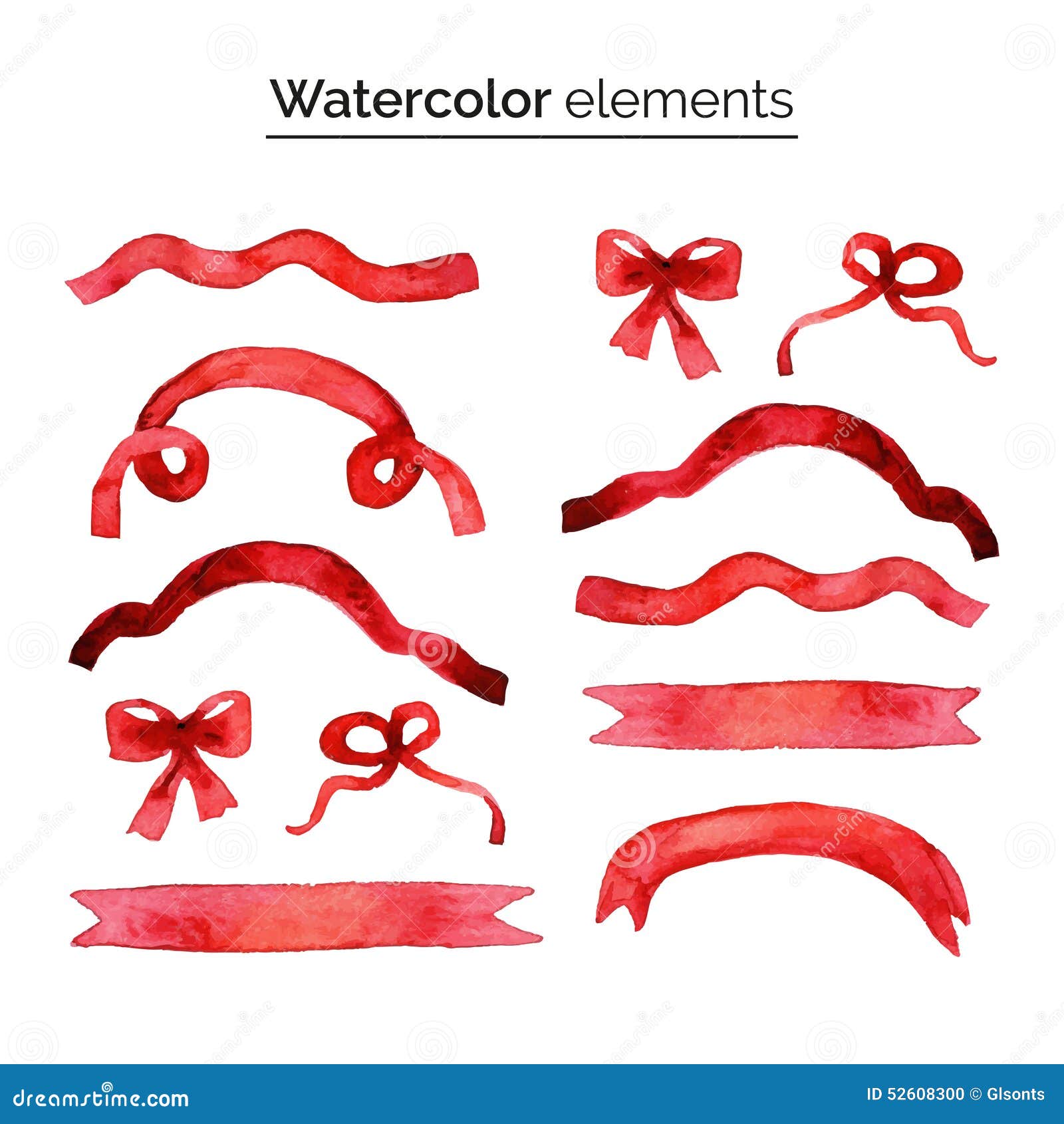Watercolor Ribbons and Bows on a White Background. Stock Vector ...