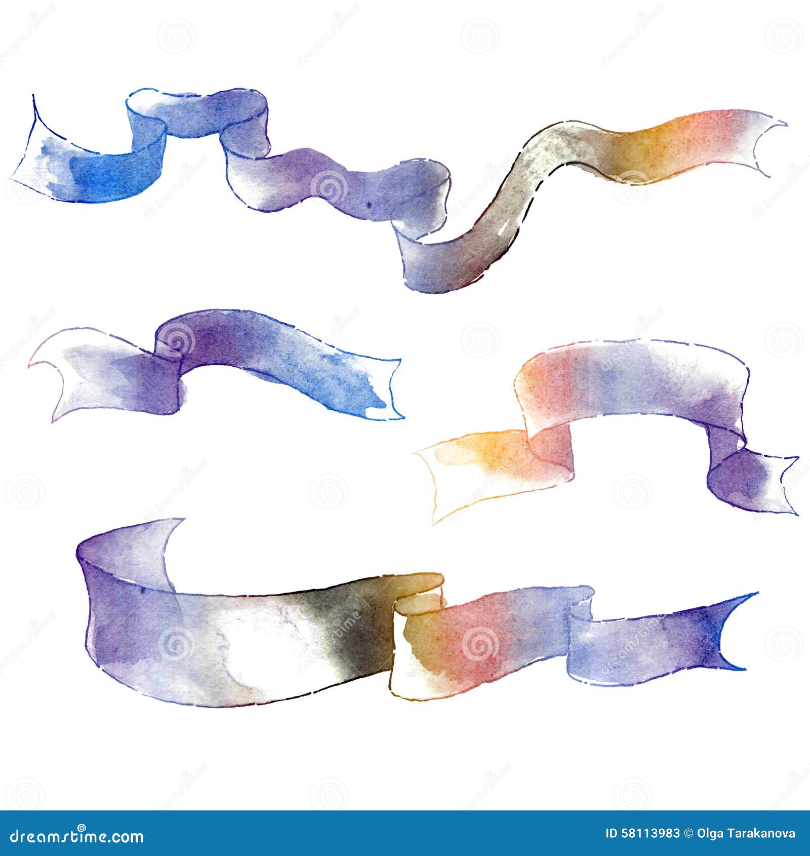 Watercolor ribbons. stock illustration. Illustration of design - 58113983