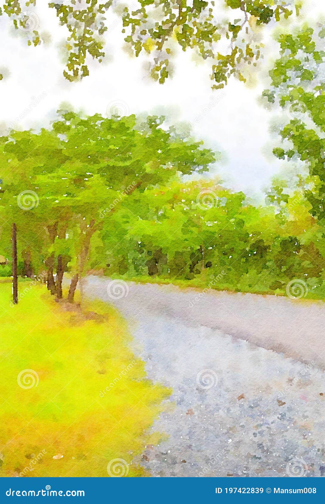 Watercolor of Road in Forest Stock Image - Image of texture, green ...