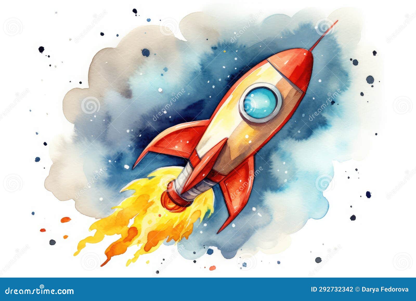 Watercolor Rocket in Outer Space on a White Background. Stock ...