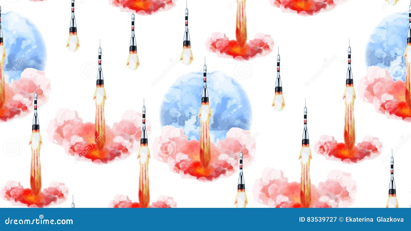 Watercolor rocket pattern stock vector. Illustration of power - 83539727