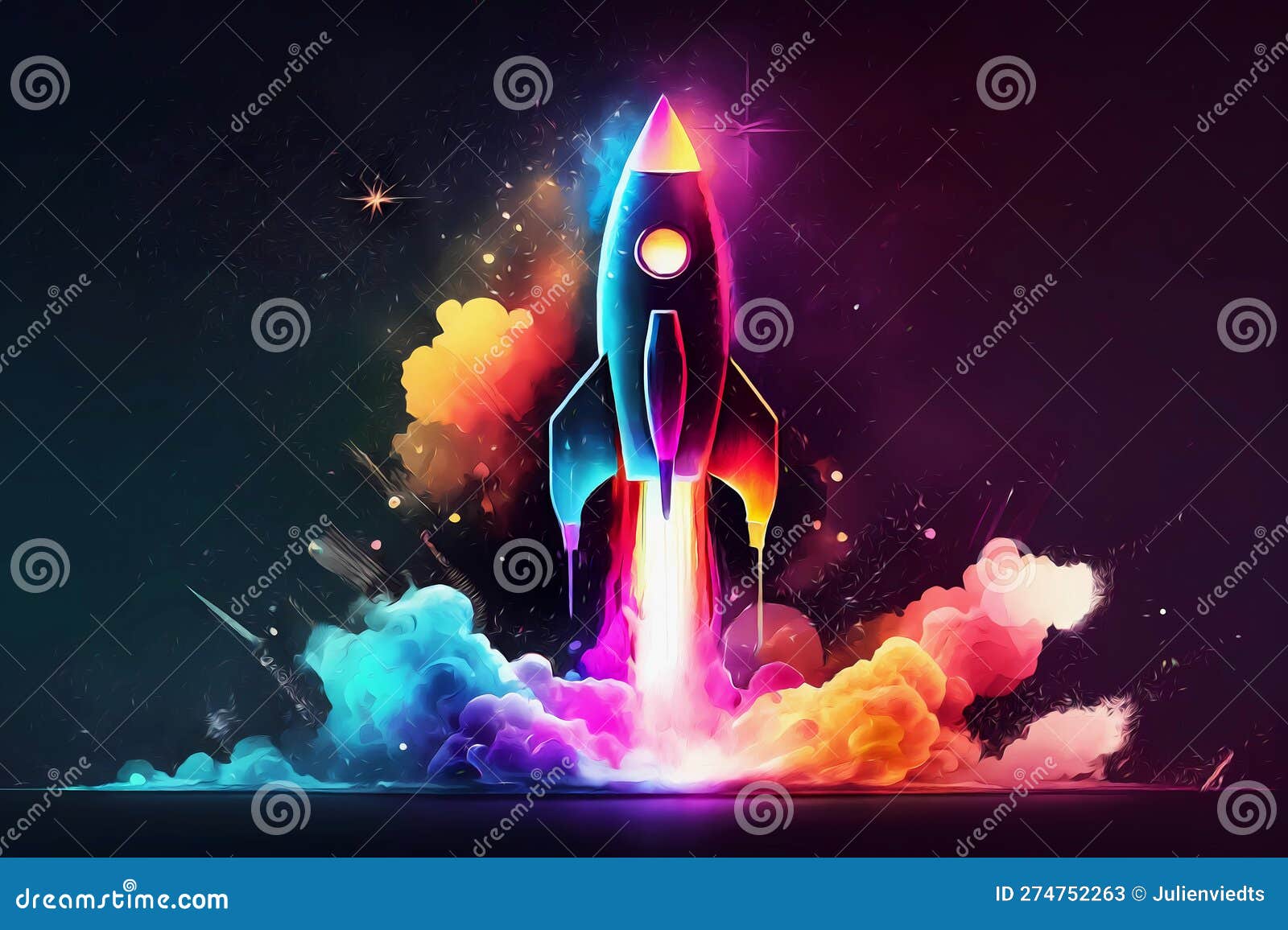 Watercolor Rocket Taking Off Colorful Background. Generative Ai Stock ...