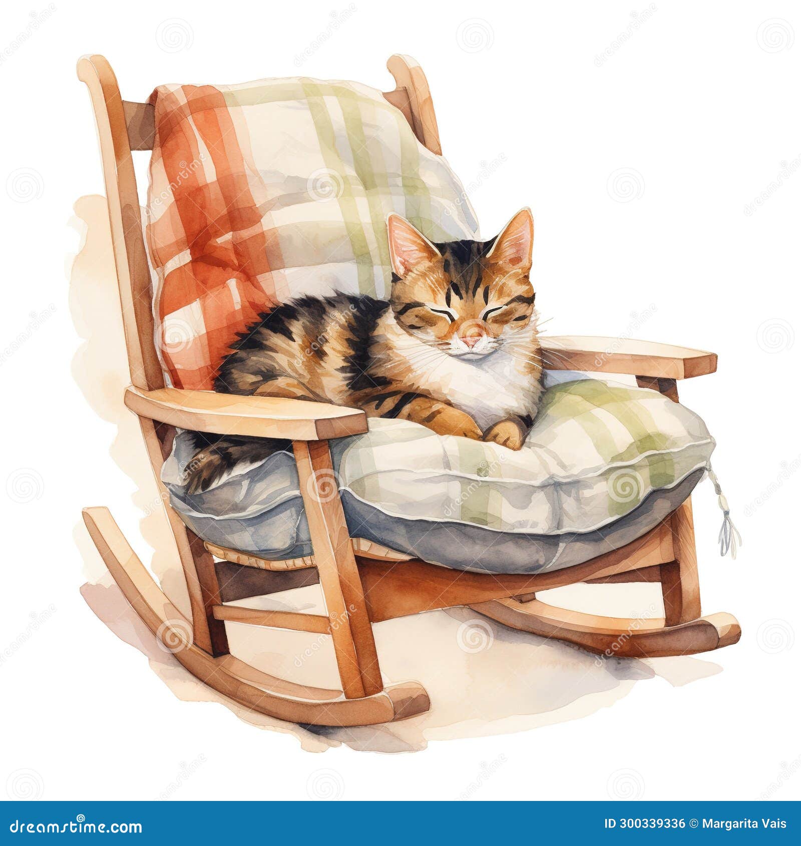 Watercolor Rocking Chair with Cat Stock Illustration - Illustration of ...
