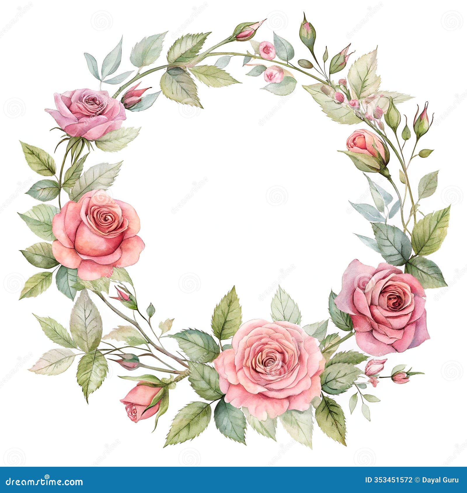 Watercolor Rose Frame Isolated on White Background Stock Illustration ...