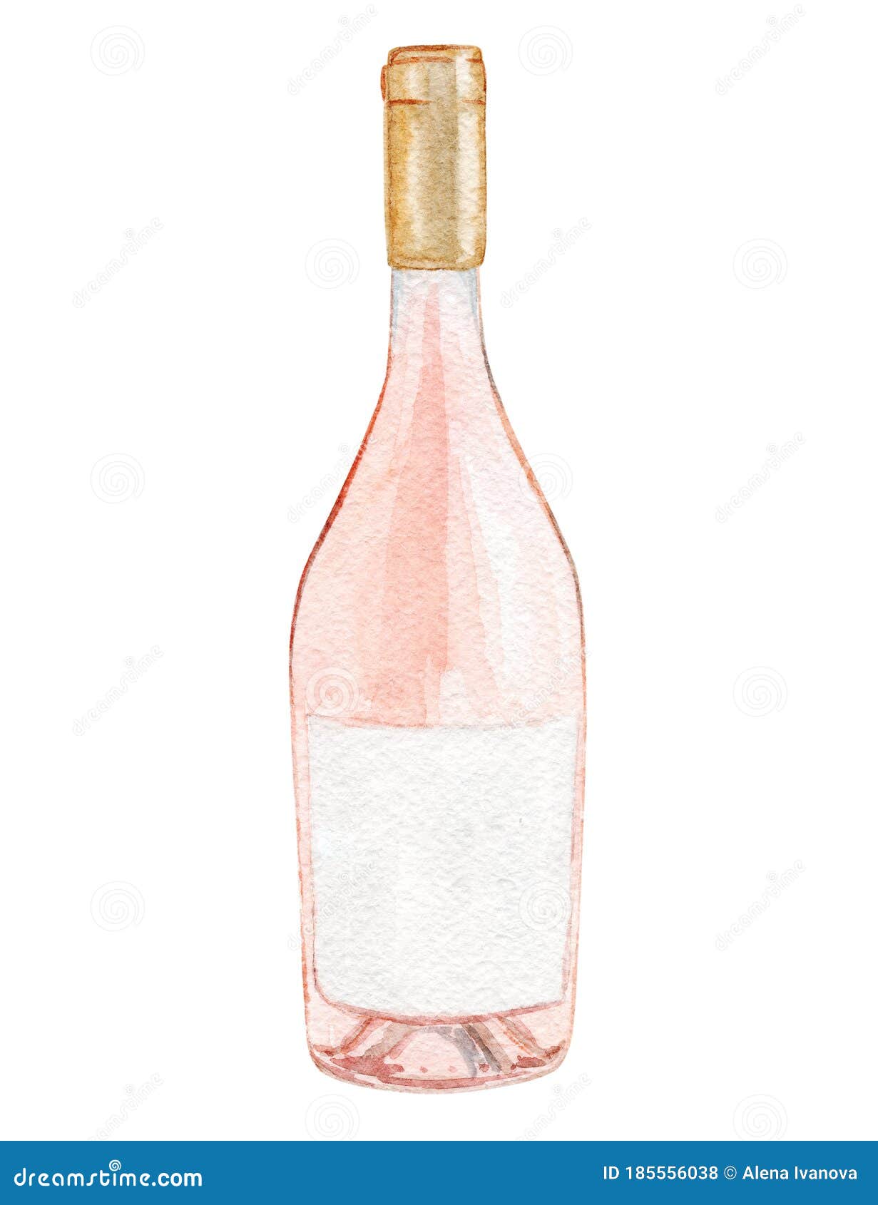 Watercolor Rose Wine Bottle Isolated on White Background Stock Photo ...