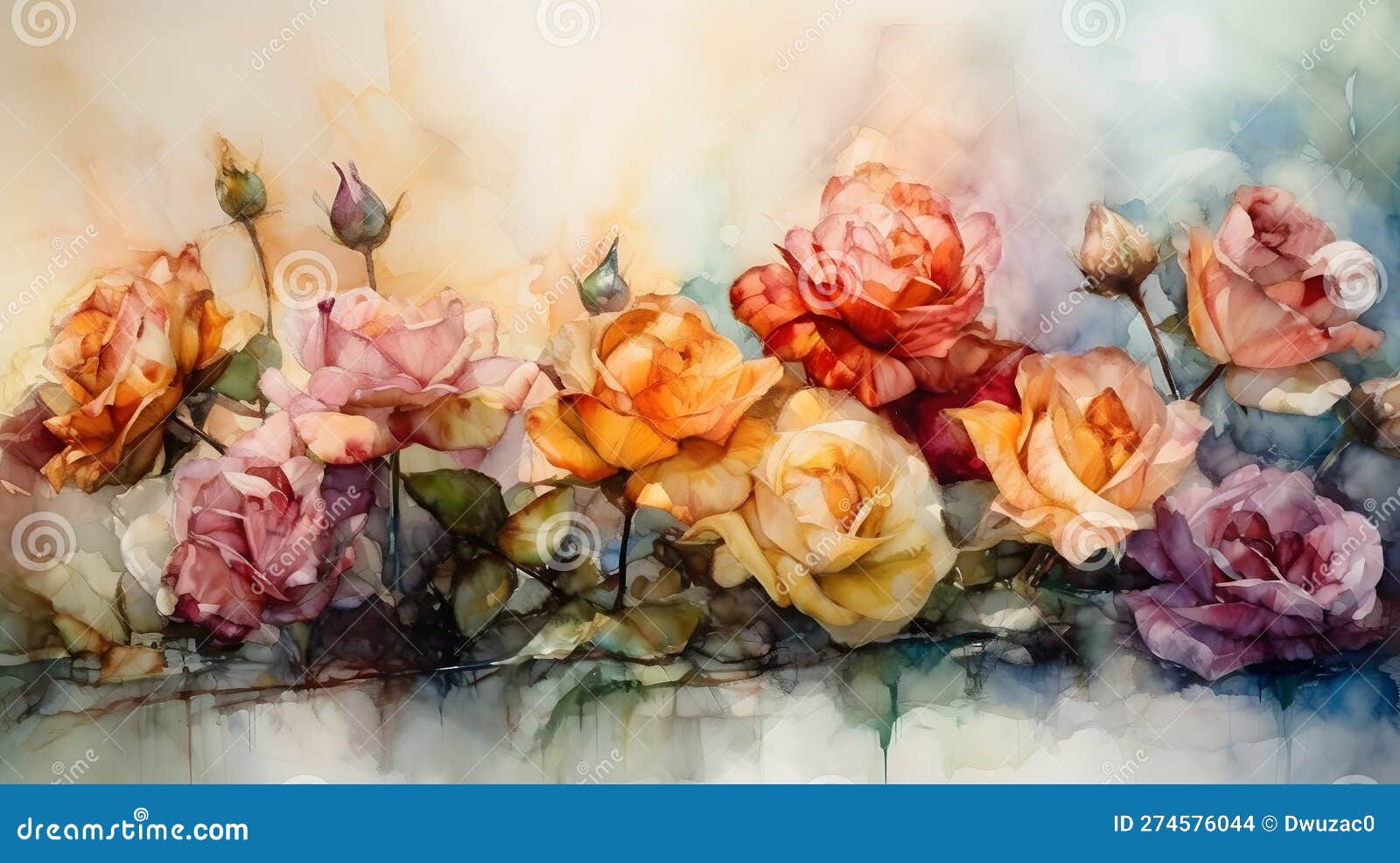 Watercolor Roses Abstract Background Design, Generative AI 库存例证 - 插画 包括 ...