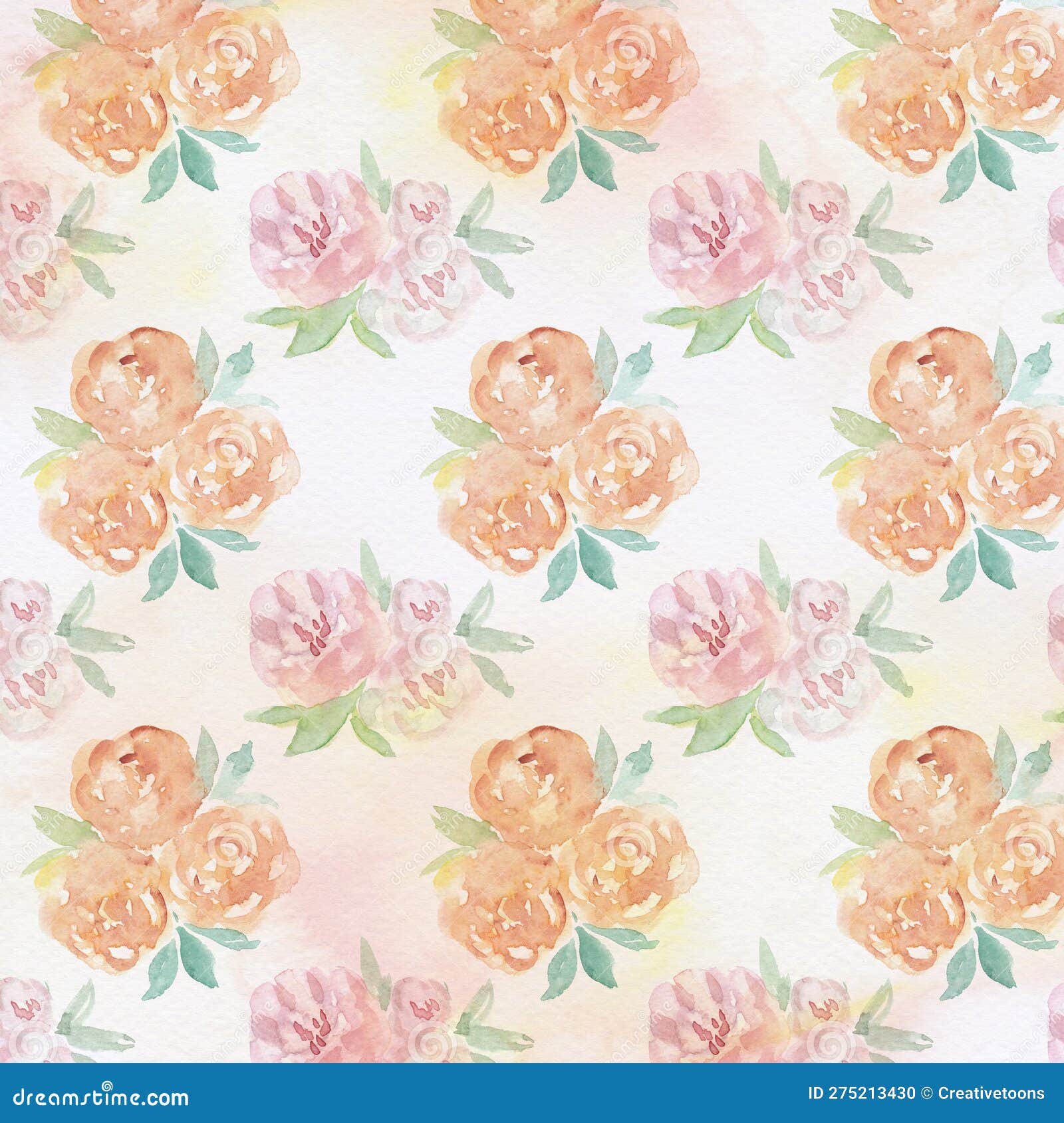 Watercolor Roses Pattern. Hand Draw Vintage Roses Pattern Stock ...