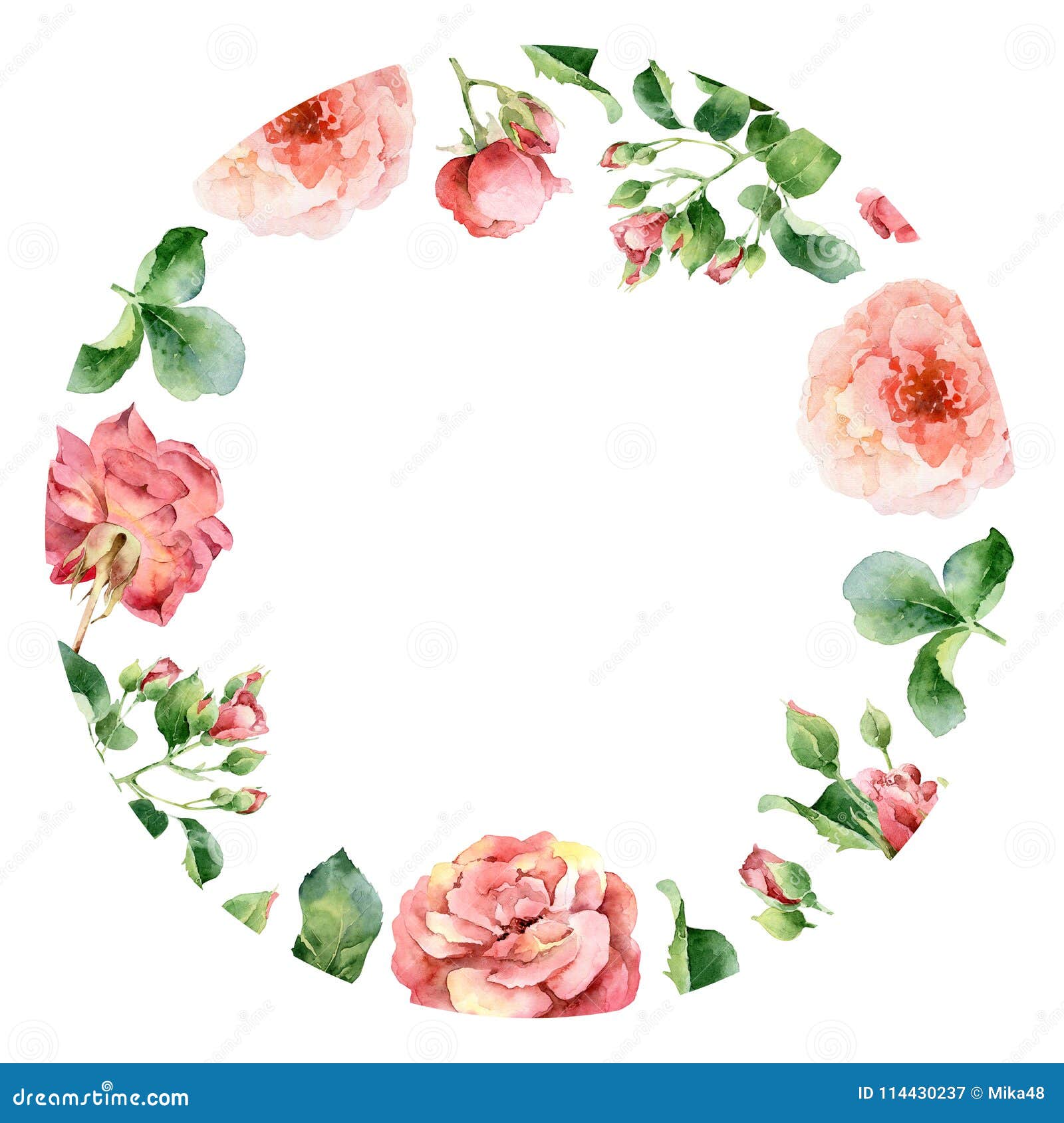 Watercolor Round Floral Frame of Roses Stock Illustration ...