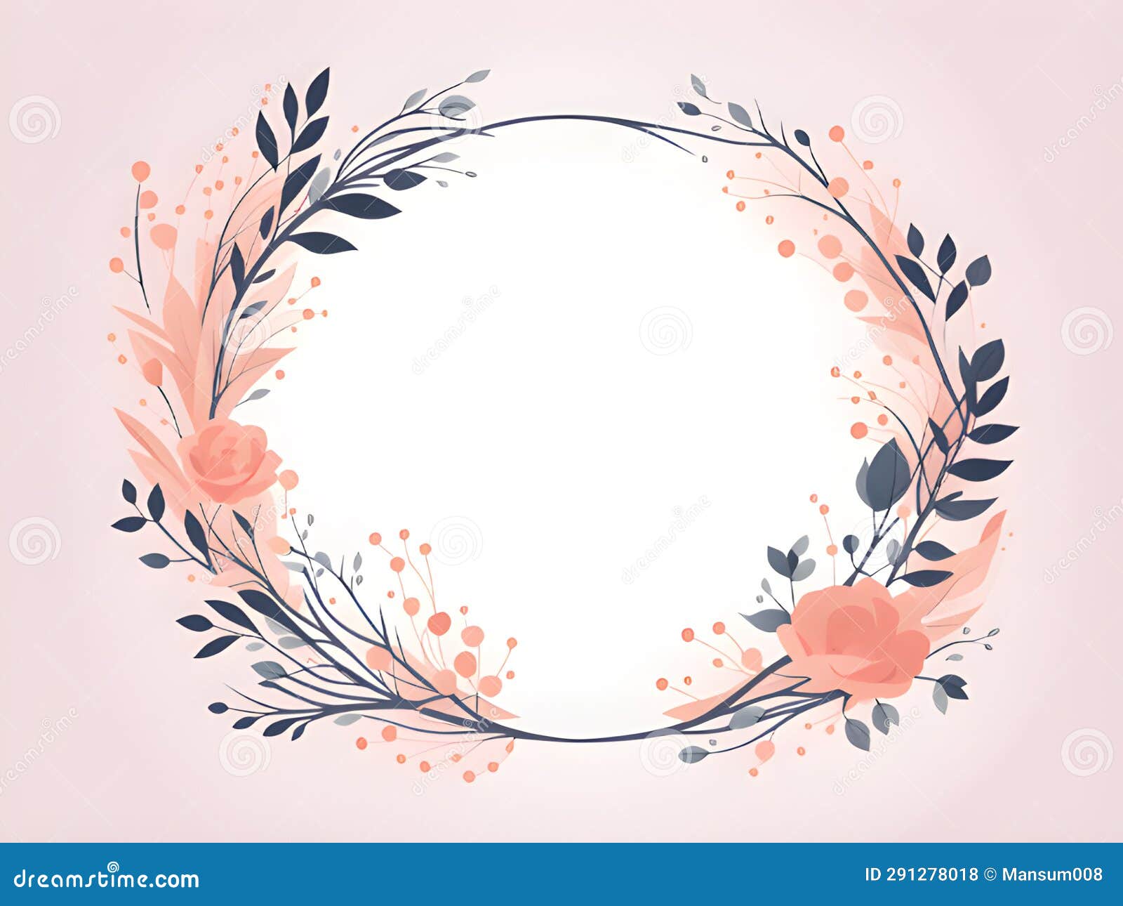 Watercolor Round Frame with Flowers and Leaves Stock Illustration ...