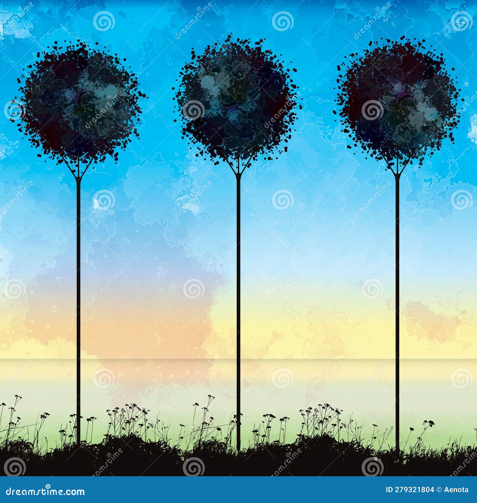 Watercolor Round Tree Vector Illustration Stock Vector - Illustration ...